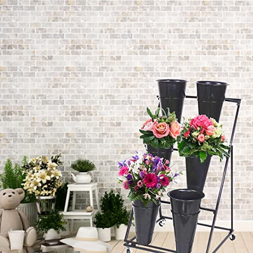 Iron Flower Display Stand, Indoor and Outdoor Plant Stand with Wheels ...