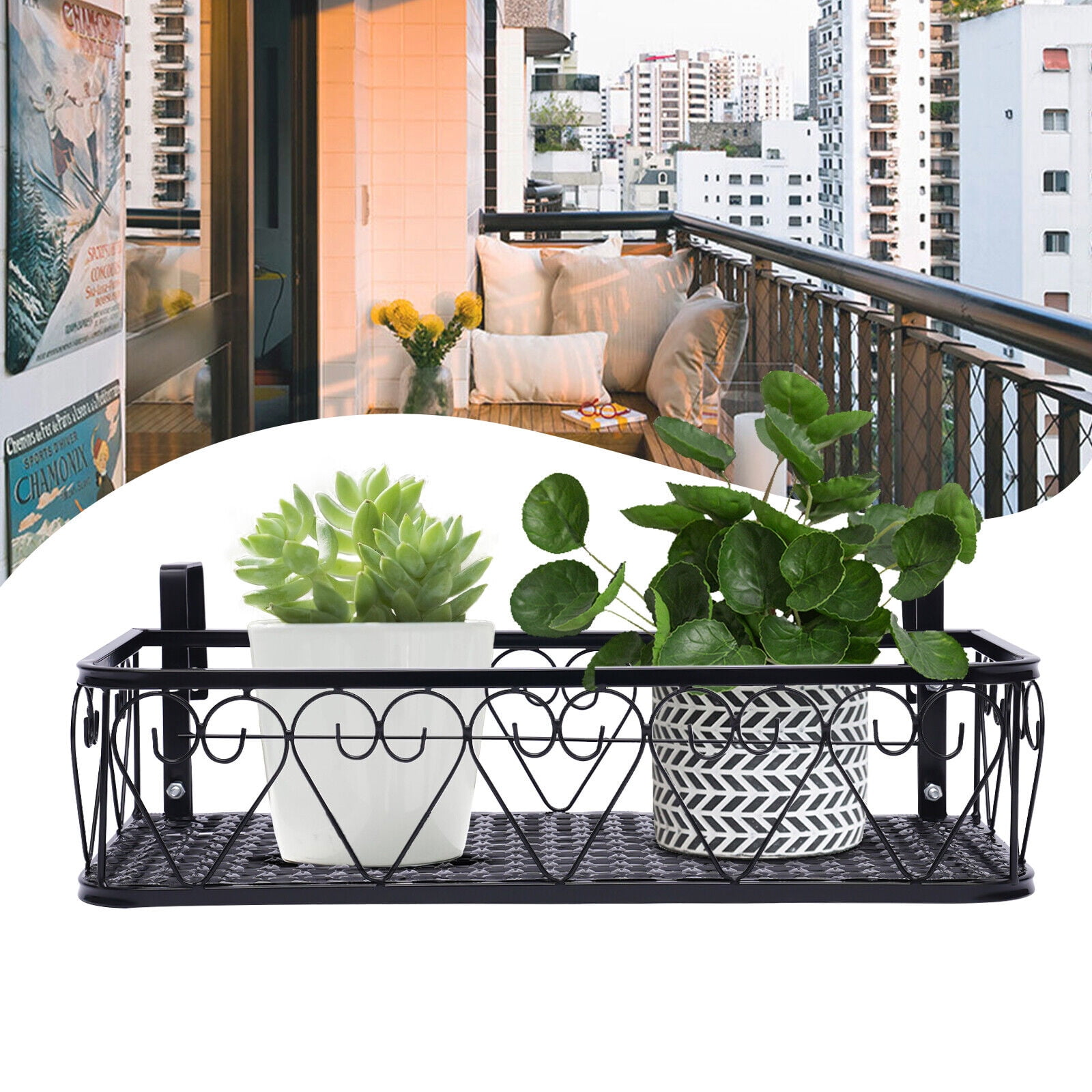Iron Flower Pot Bracket, Balcony Hanging Bonsai Basket Flower Pot Rack ...