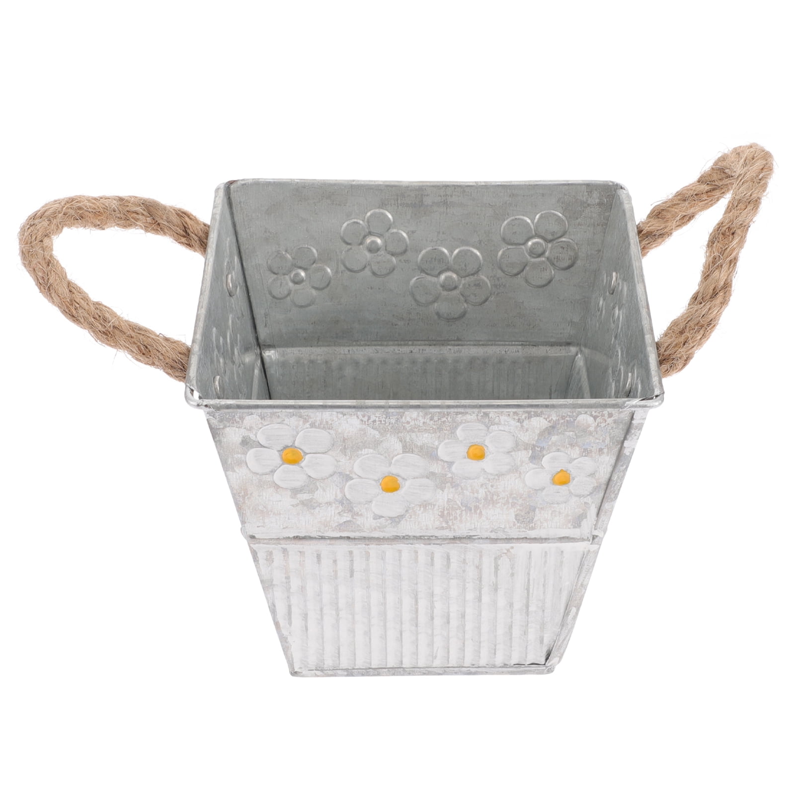 Iron Flower Pot Large for Outdoor Plants Rustic Tub Vintage White Stand ...