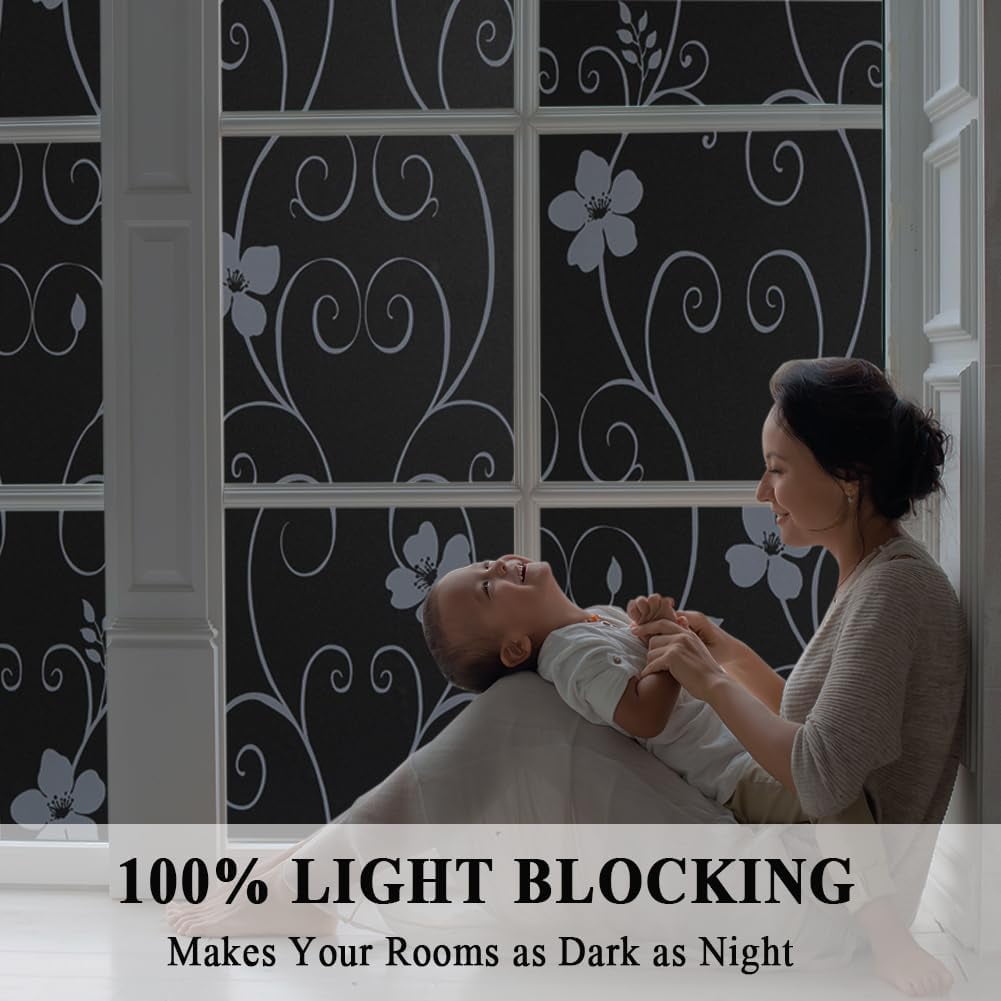 Iron Flower Total Blackout Window Film, Light Blocking Glass Door Film ...