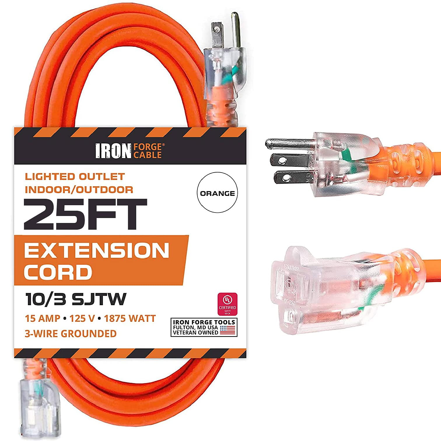 Iron Forge Cable Lighted Outdoor Extension Cord 25 Ft - 10 Gauge Heavy ...
