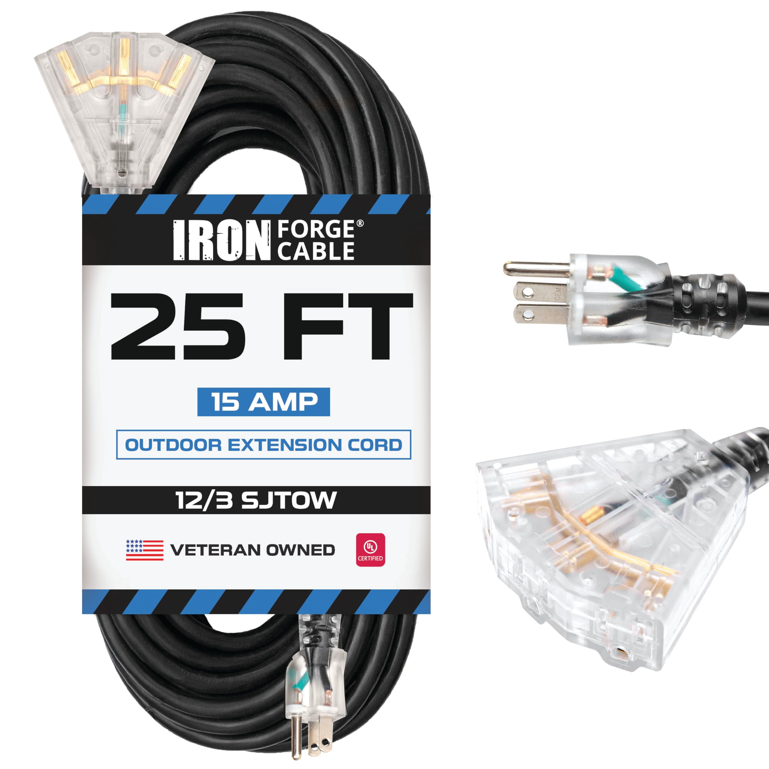 Iron Forge Cable 12 Gauge Extension Cord with Multiple Outlets - Black ...