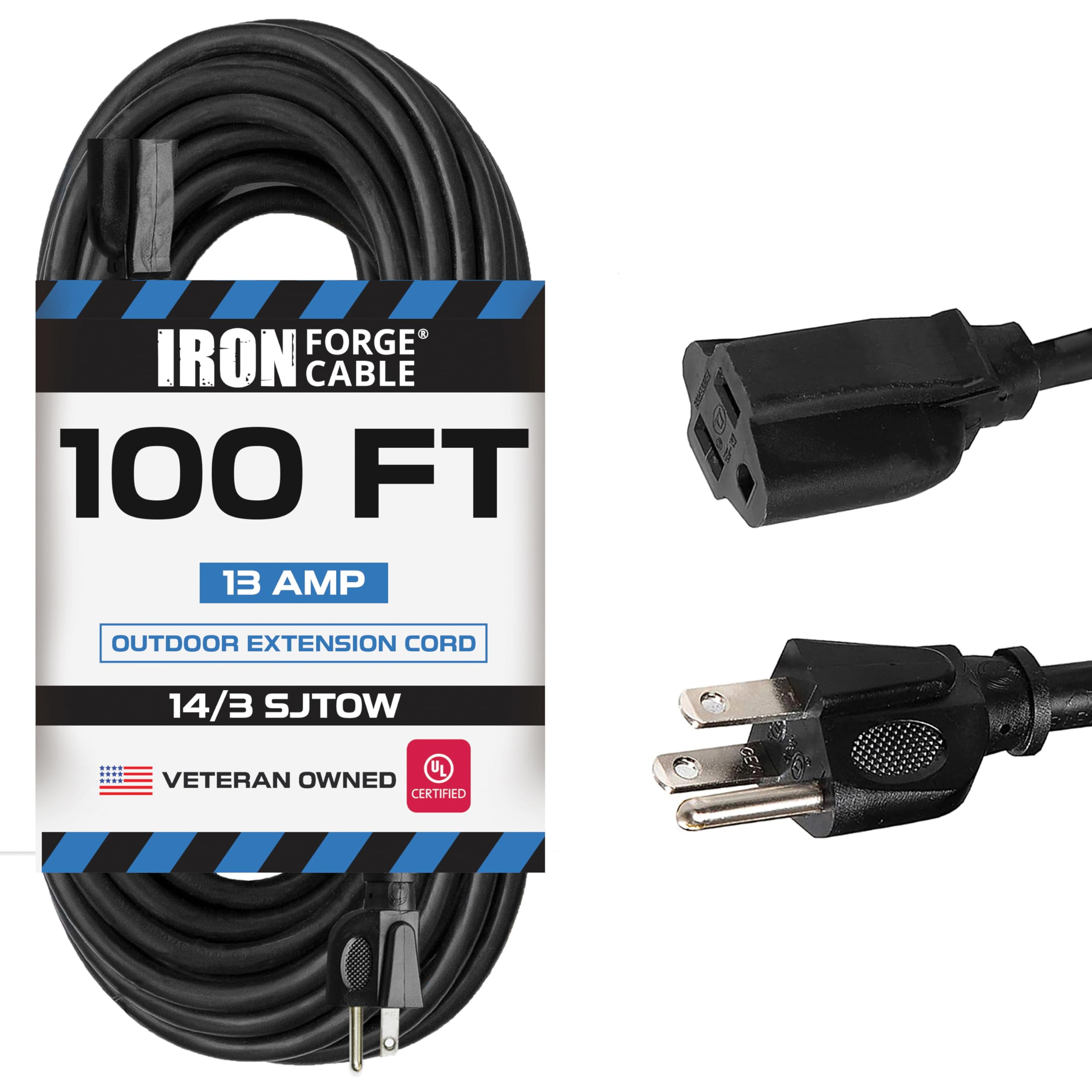 Iron Forge Cable 14 Gauge Outdoor Extension Cord 100 Ft, SJTOW 14/3 ...