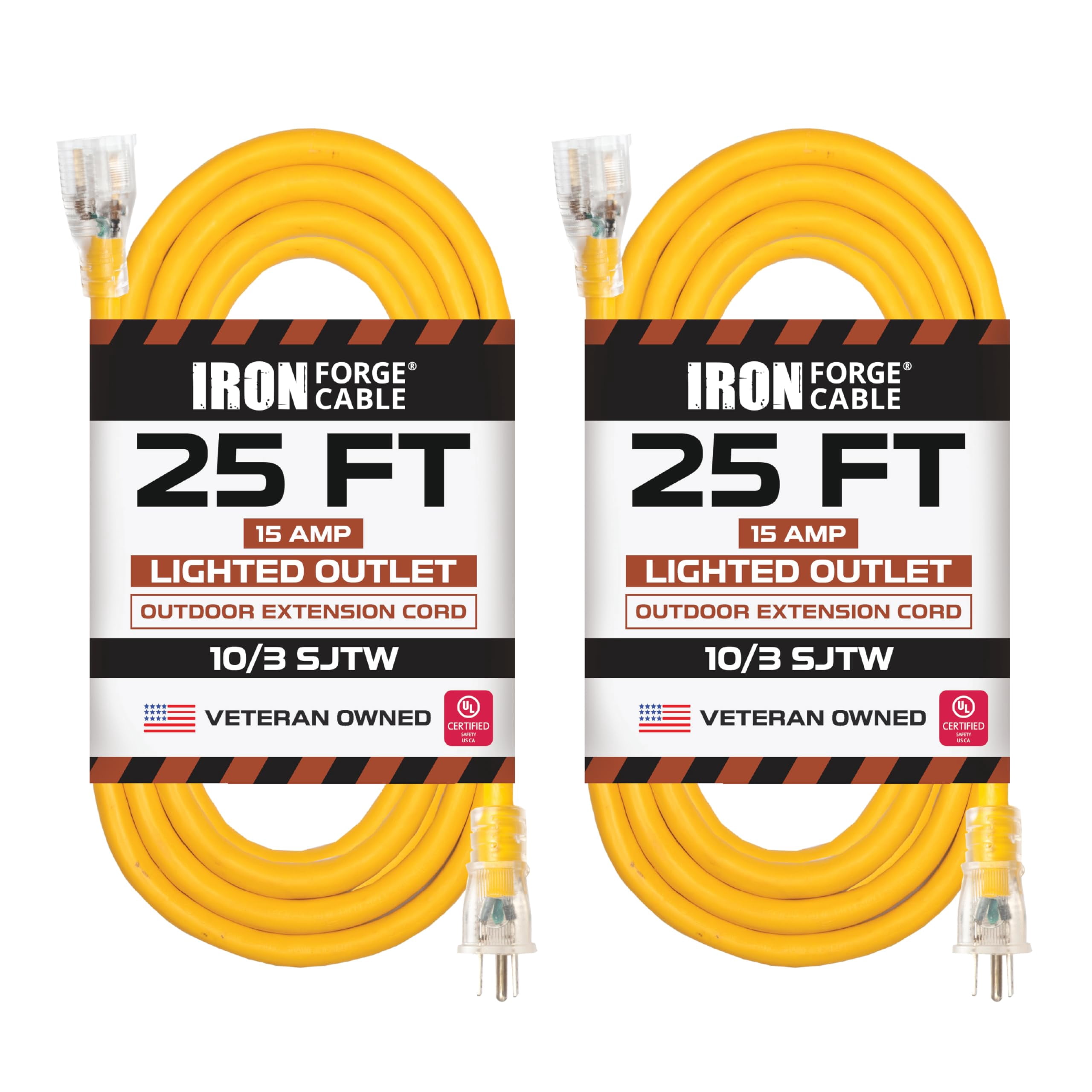 Iron Forge Cable Outdoor Extension Cord 25 Ft, 2 Pack - 10 Gauge Heavy ...