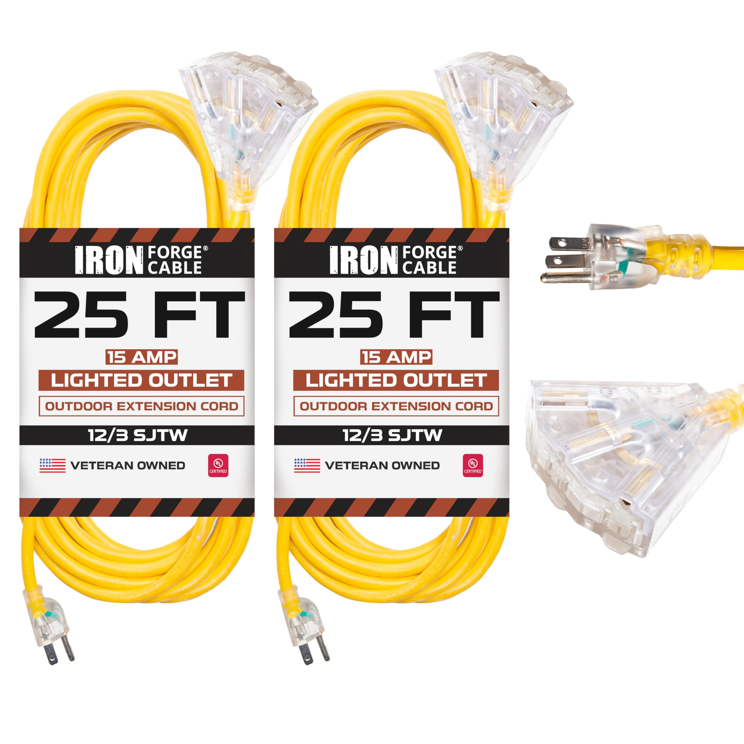 Iron Forge Cable 2 Pack of 25 Foot Outdoor Extension Cords - 12/3 SJTW ...