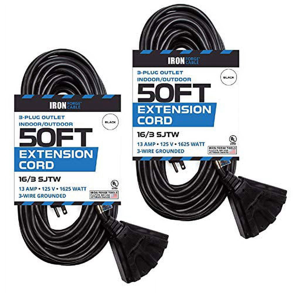 Iron Forge Cable 2 Pack of 50 Ft Outdoor Extension Cords with 3 ...