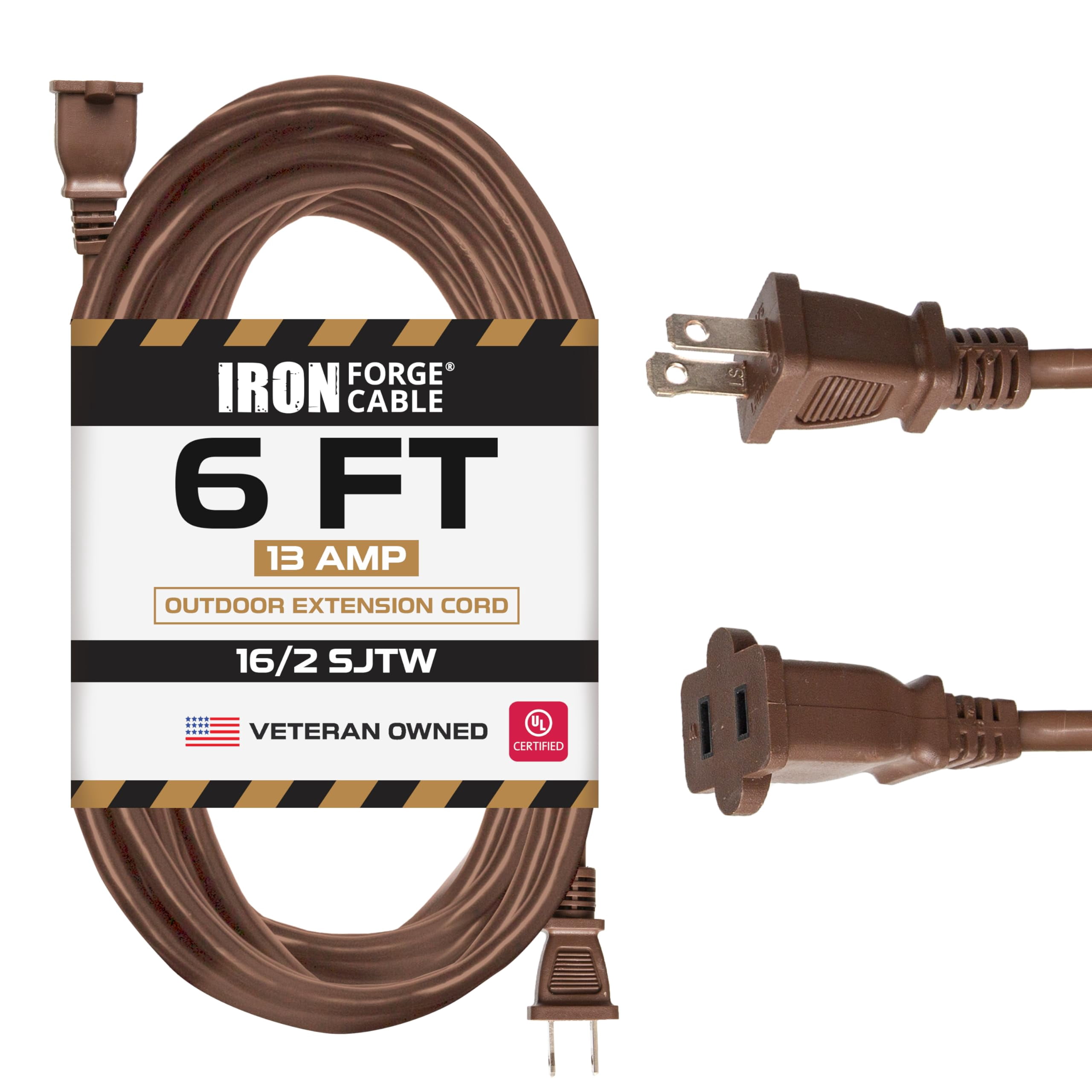 Iron Forge Cable 2 Prong Outdoor Extension Cord 6 ft, 16/2 SJTW 6 Foot ...