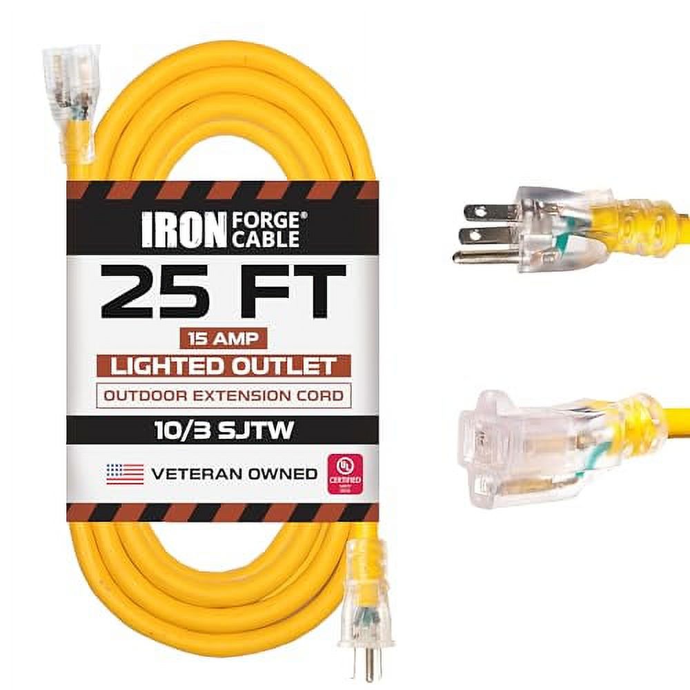 Iron Forge 25 Ft Outdoor Extension Cord-10/3 SJTW Yellow with 3 Ground ...