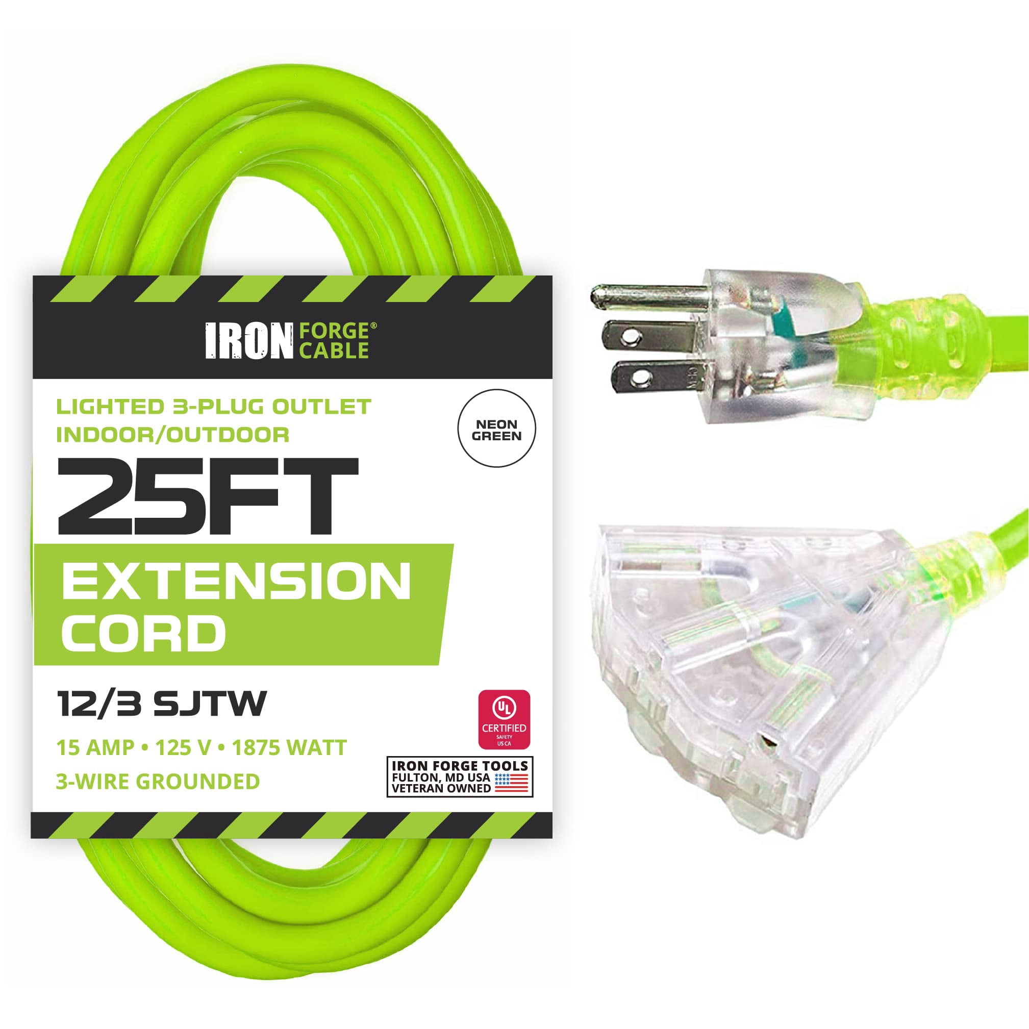 Iron Forge Cable 25 Foot Lighted Outdoor Extension Cord with 3 Outlets ...