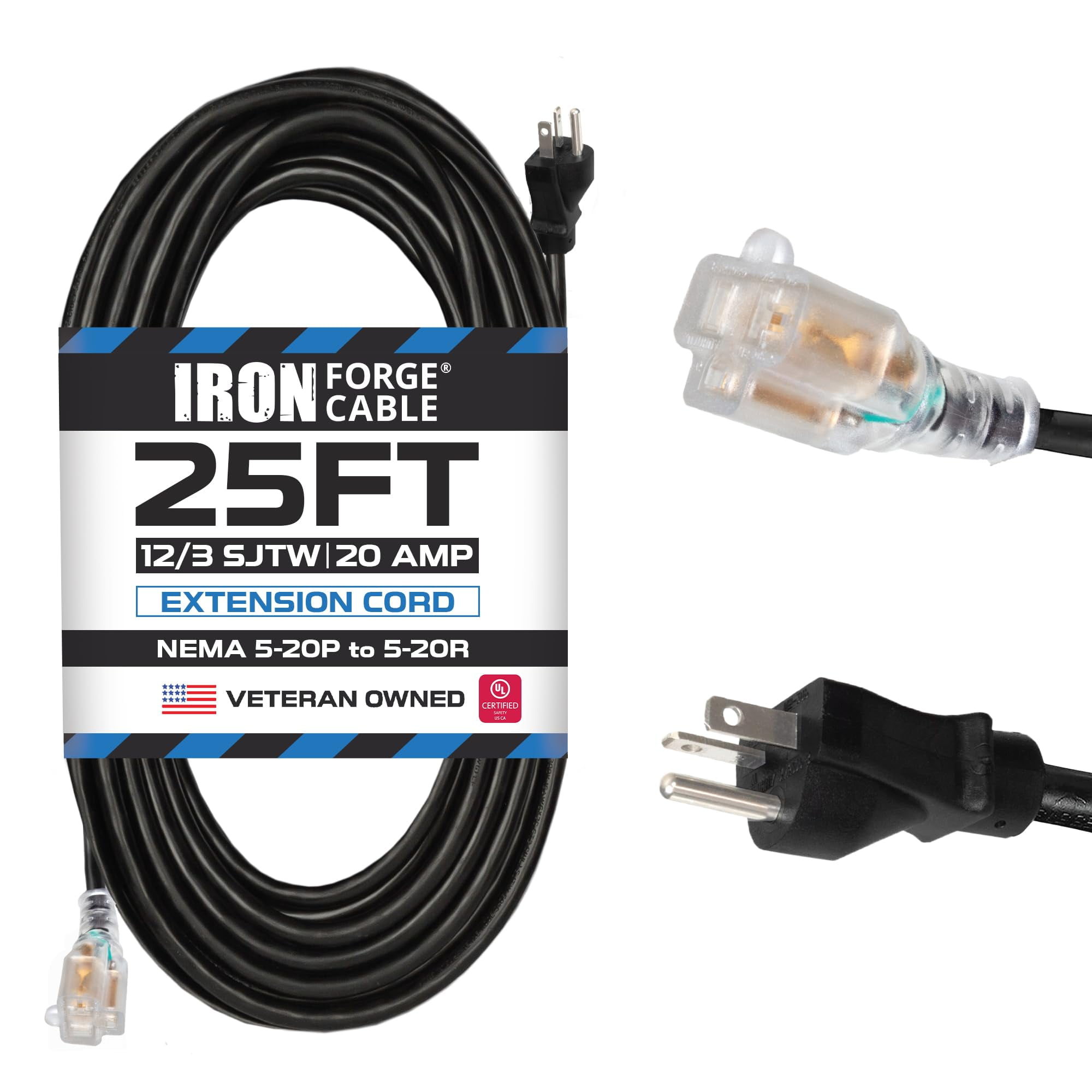 Iron Forge Cable 25 Ft Extension Cord - Nema 5-20 Extension Cord, 5-20P ...