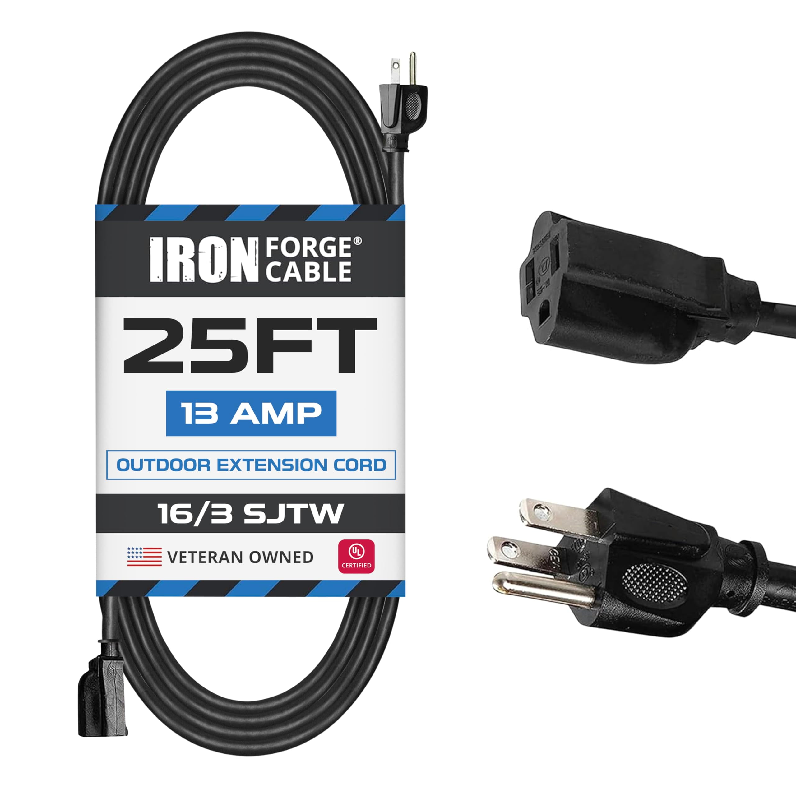 Iron Forge Cable 25 Ft Black Extension Cord, 16/3, 25 Foot Extension ...