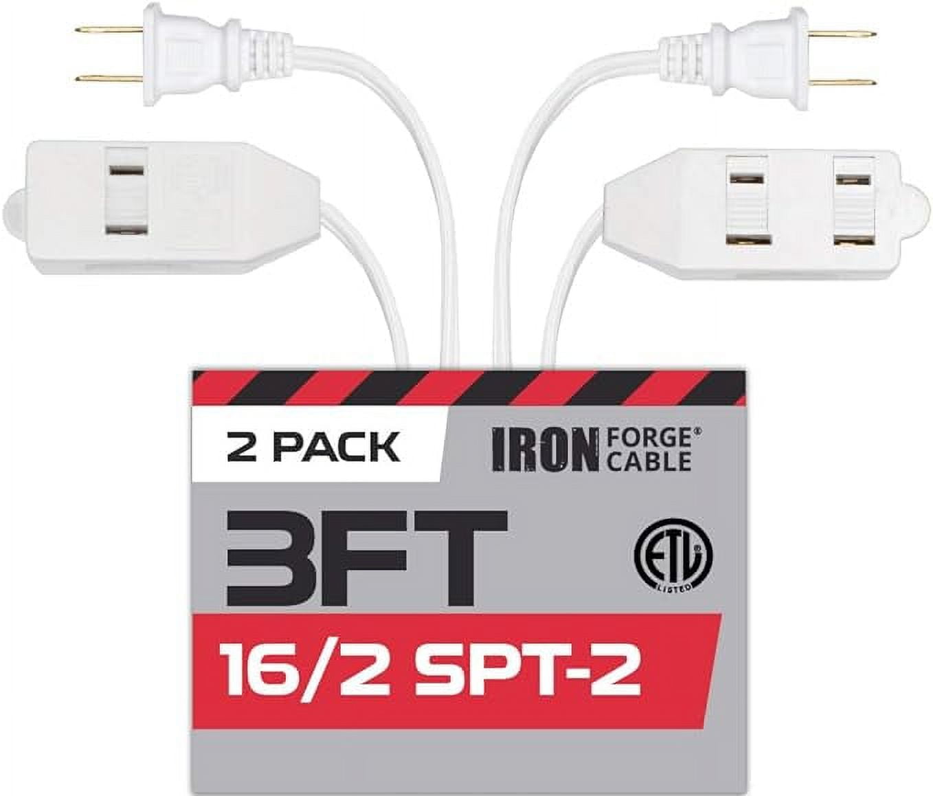 Iron Forge Cable 3 Ft White Extension Cord with 3 Outlets, 16/2 Indoor Extension Cord with ...