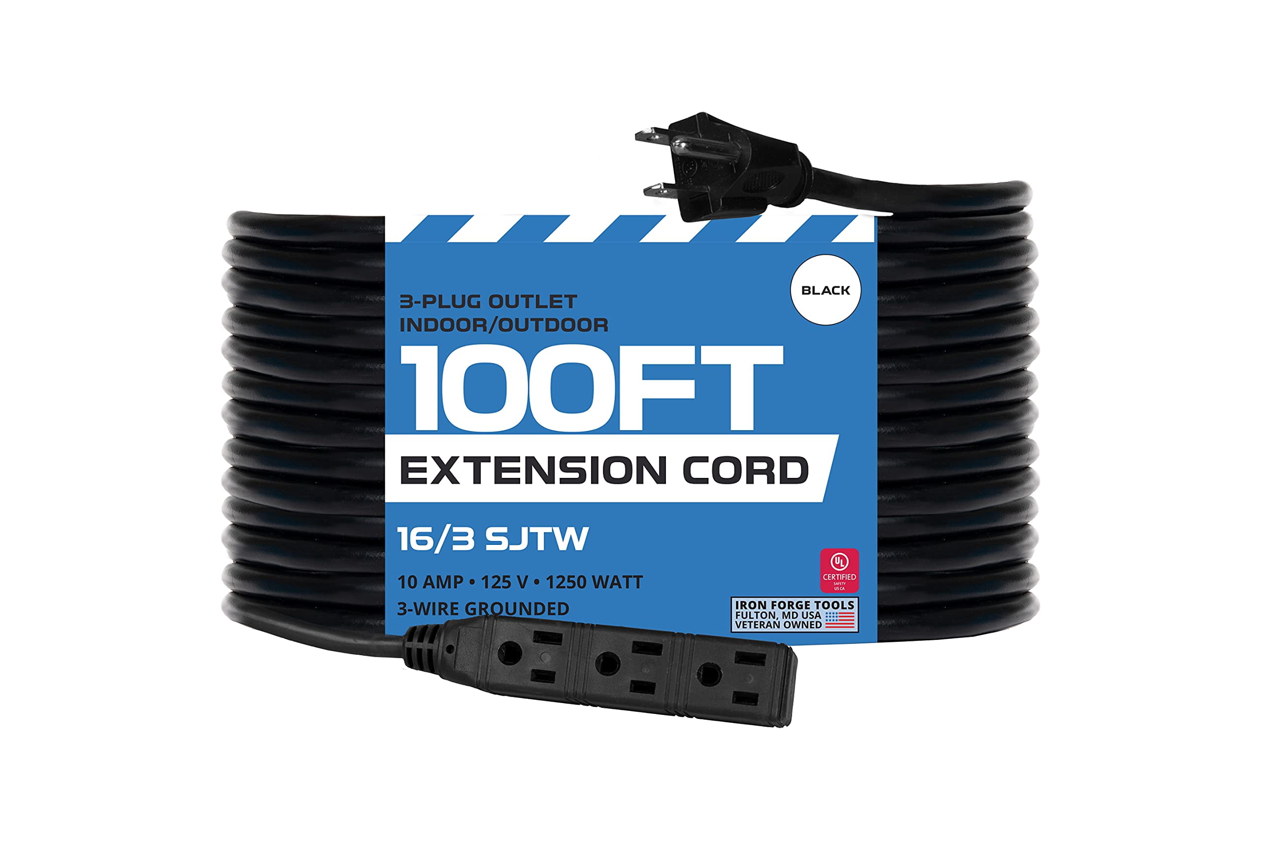 Iron Forge Cable 3 Outlet Power Strip Outdoor Extension Cord 100 ft, 16 ...