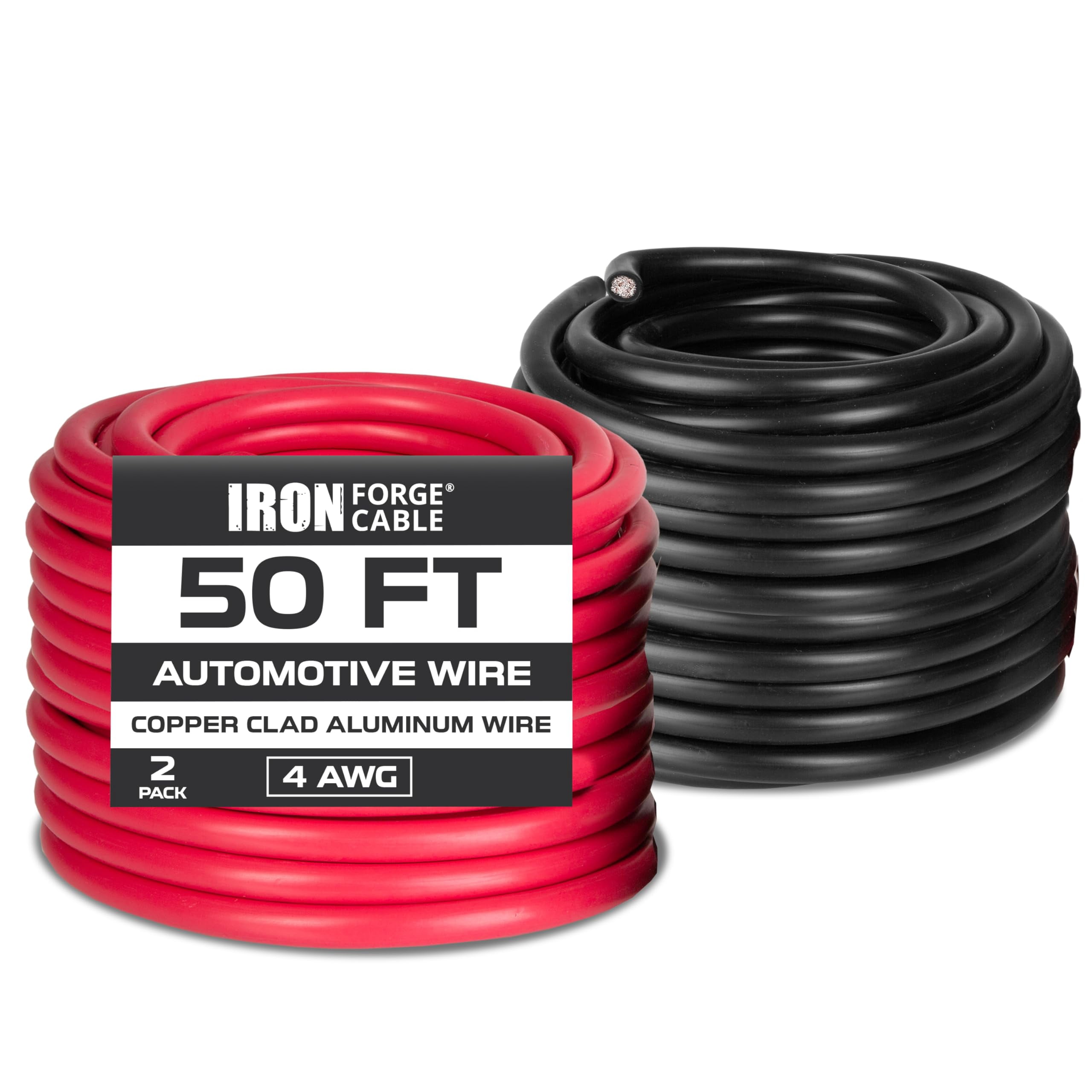 Iron Forge Cable 4 Gauge Wire - 2 Pack 50ft Copper Clad Aluminum ...