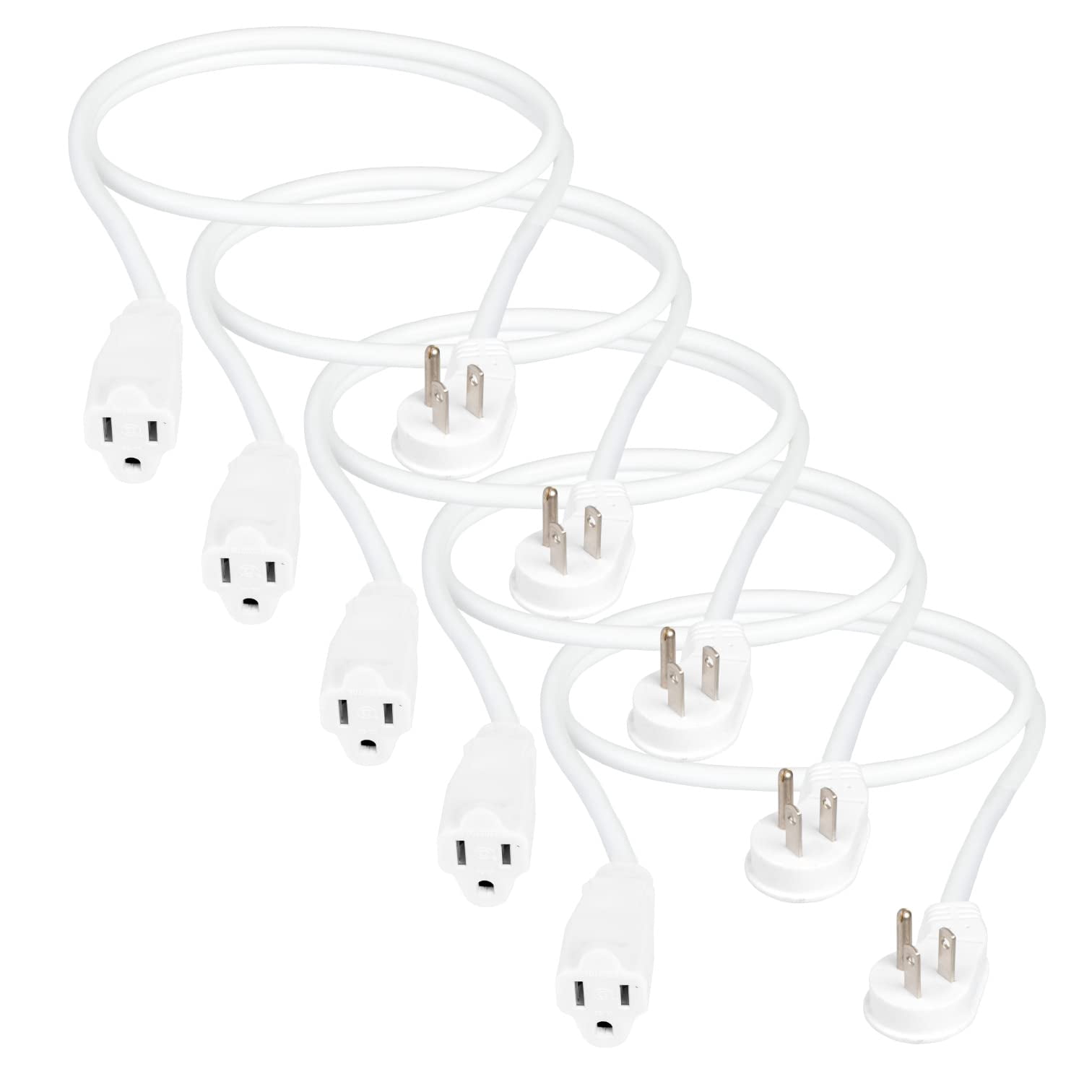 Iron Forge Cable 5 Pack 3 ft Angled Flat Plug White Extension Cord - 16 ...
