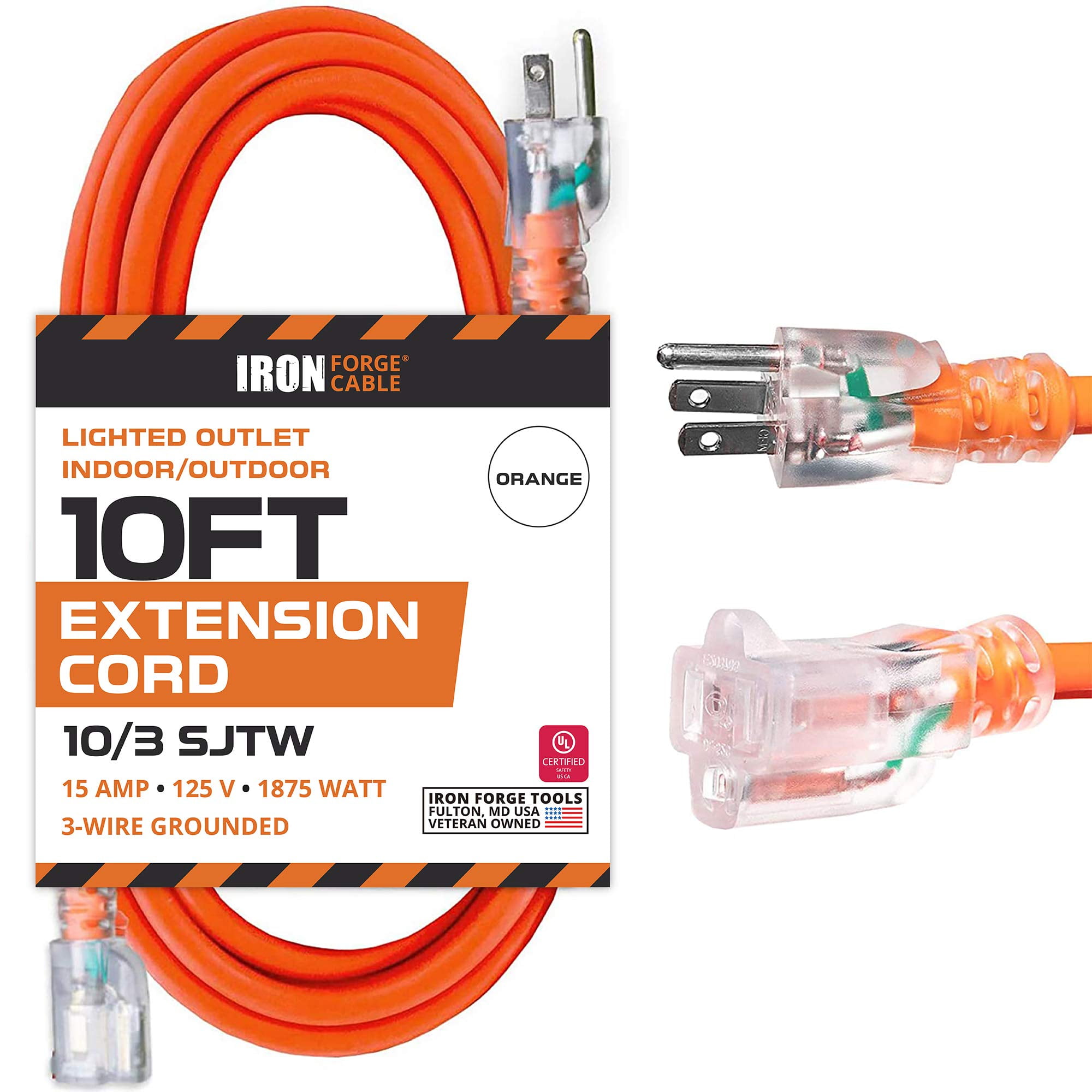 Iron Forge Cable Lighted Outdoor Extension Cord 10 Ft - 10 Gauge Heavy ...