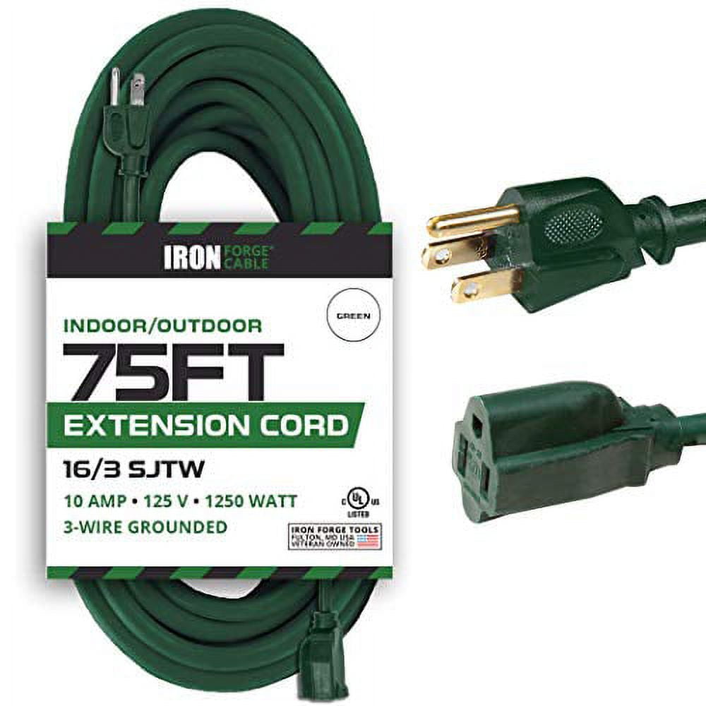 Iron Forge Cables 75 Ft Outdoor Extension Cord - 16/3 Heavy Duty Green ...
