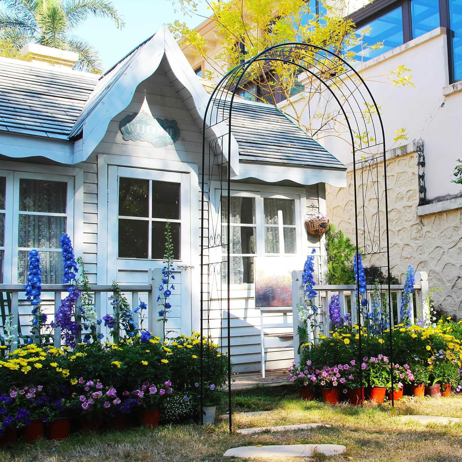 Iron Garden Arch, 94.5" High x 47.2" Wide, Powder Coated, Semicircular ...