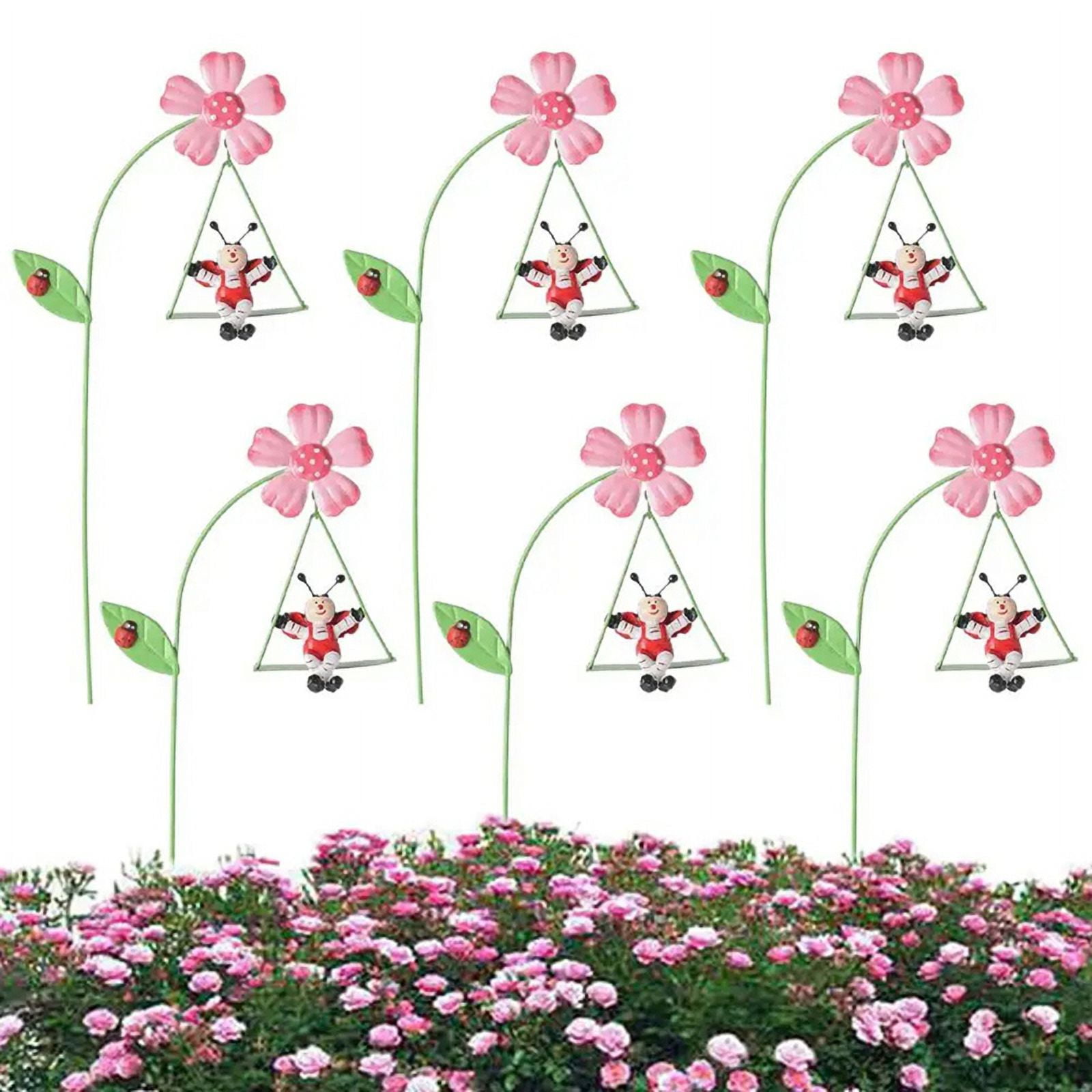 Iron Garden Flowers 6pcs Decorative Iron Plant Stakes 10.6 Inch ...
