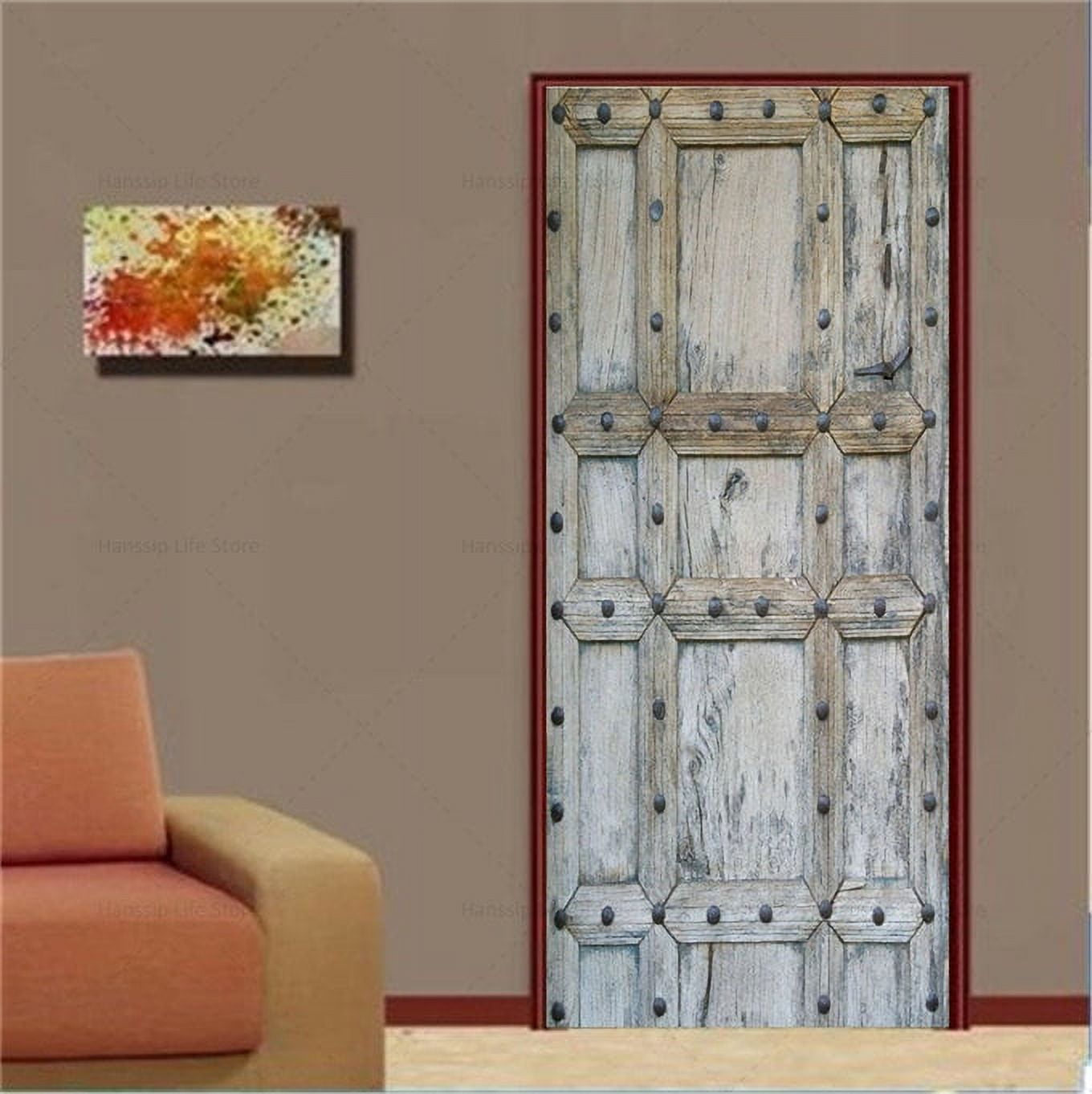 Iron Gate Pattern Door Sticker Self Adhesive Retro Wooden Door ...