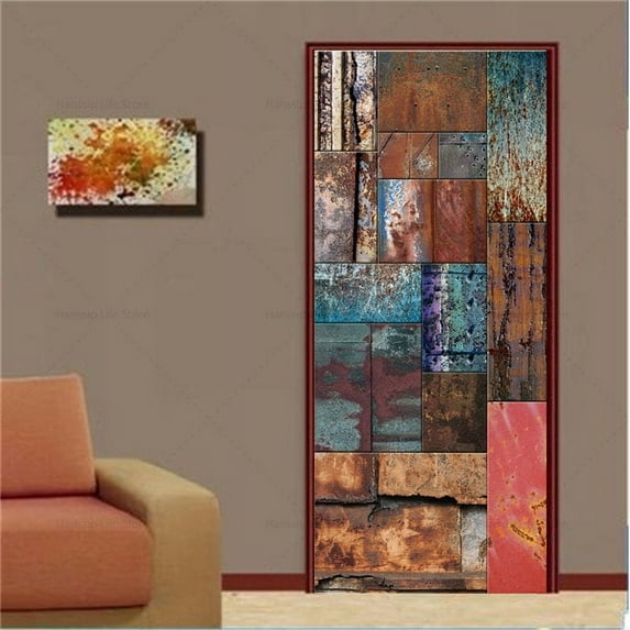Iron Gate Pattern Door Sticker Self Adhesive Retro Wooden Door ...