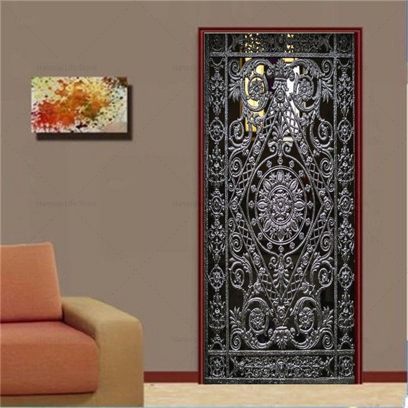 Iron Gate Pattern Door Sticker Self Adhesive Retro Wooden Door ...
