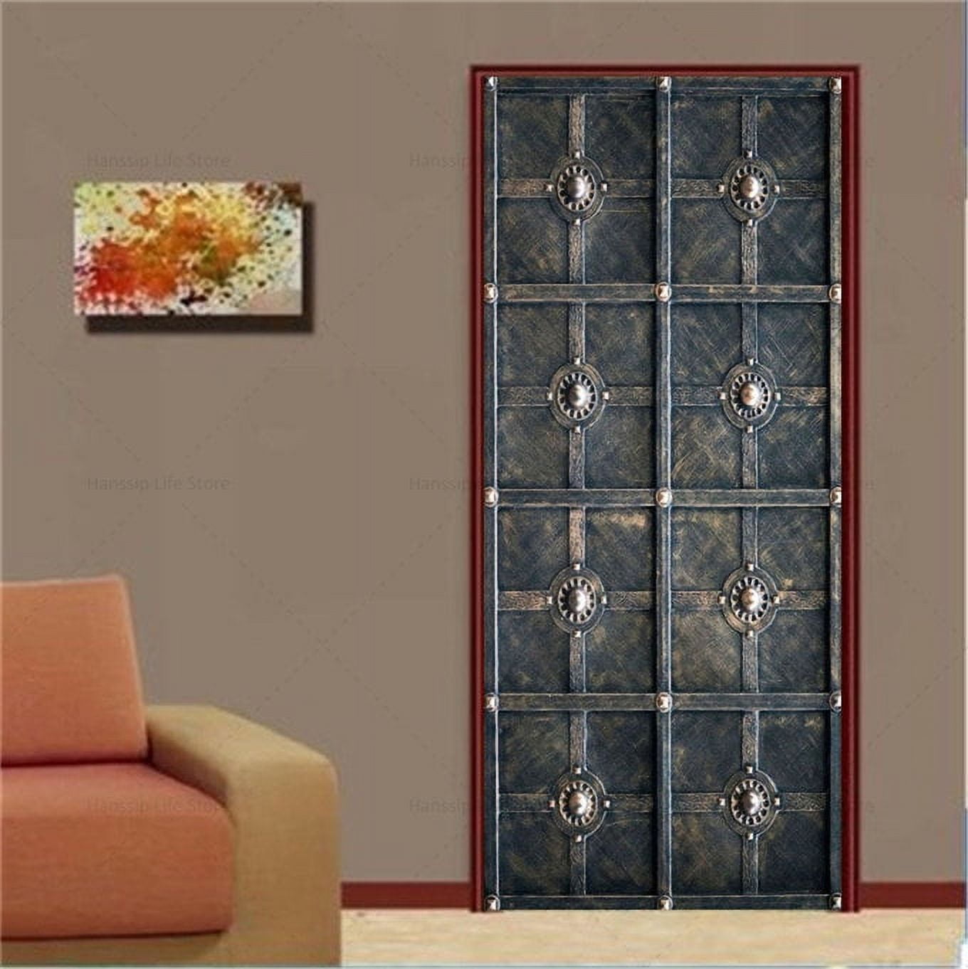 Iron Gate Pattern Door Sticker Self Adhesive Retro Wooden Door ...