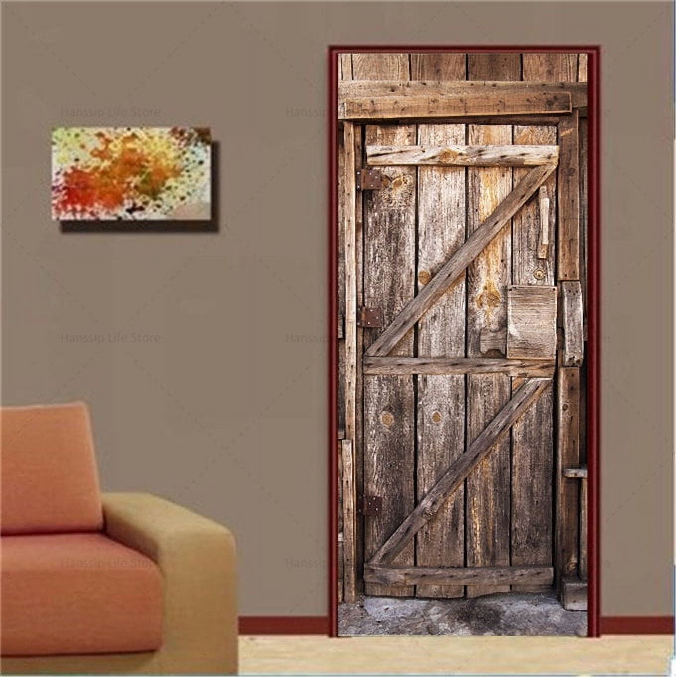 Iron Gate Pattern Door Sticker Self Adhesive Retro Wooden Door ...