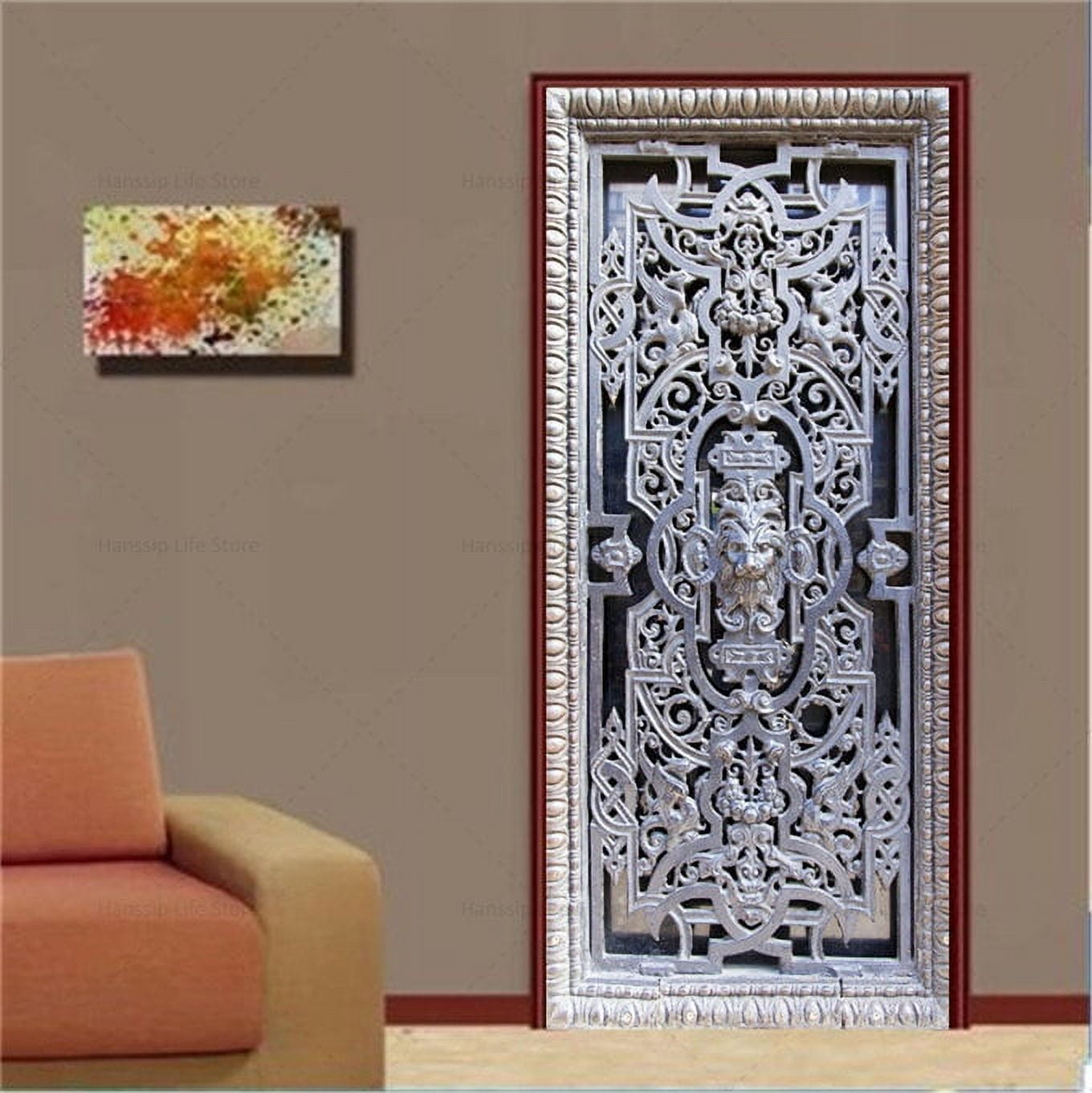 Iron Gate Pattern Door Sticker Self Adhesive Retro Wooden Door ...