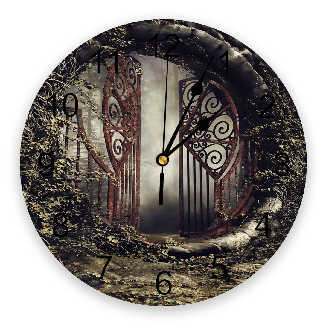 Iron Gate Round Rattan Woods Wall Clock Home Decor Bedroom Silent ...