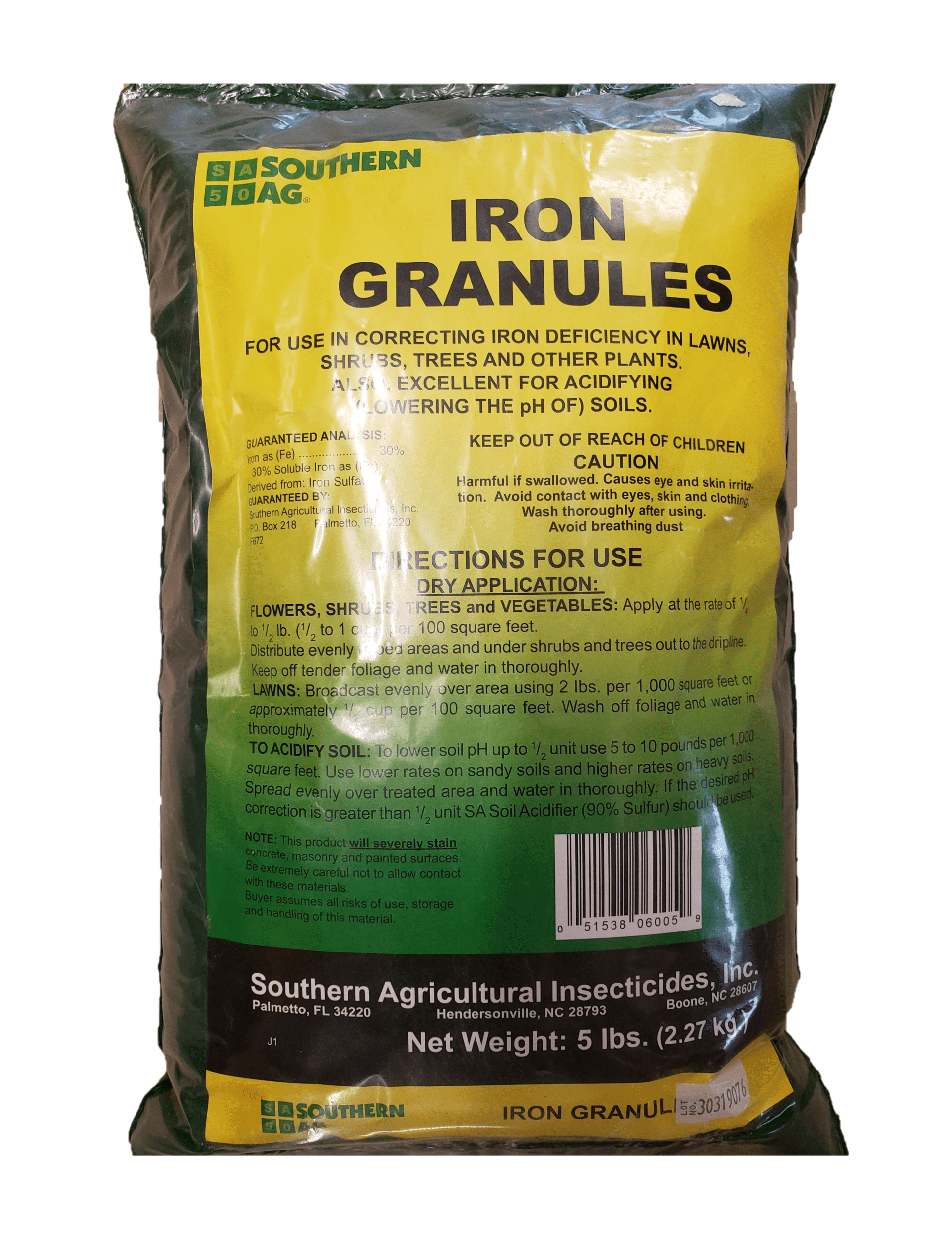 Southern Ag Iron Granules 30% Iron Fertilizer, 5 lbs Bag, For Lawns ...