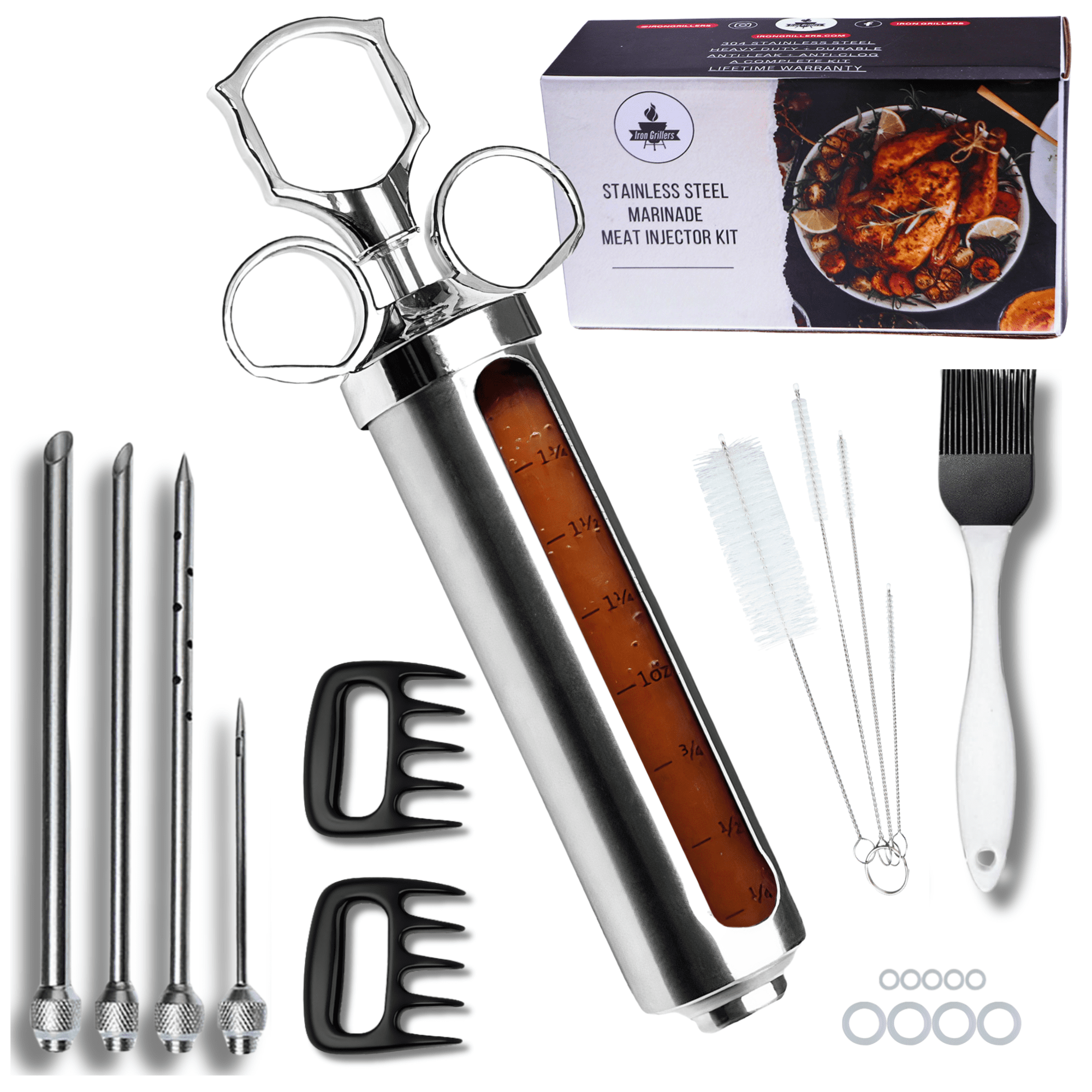 Iron Grillers Stainless Steel Meat Injector Syringe Kit for Smoking ...