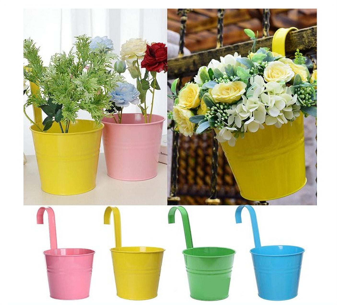 Iron Hanging Planter,4 Pcs Flower Pots Hanging Flower Pots, Iron Garden ...