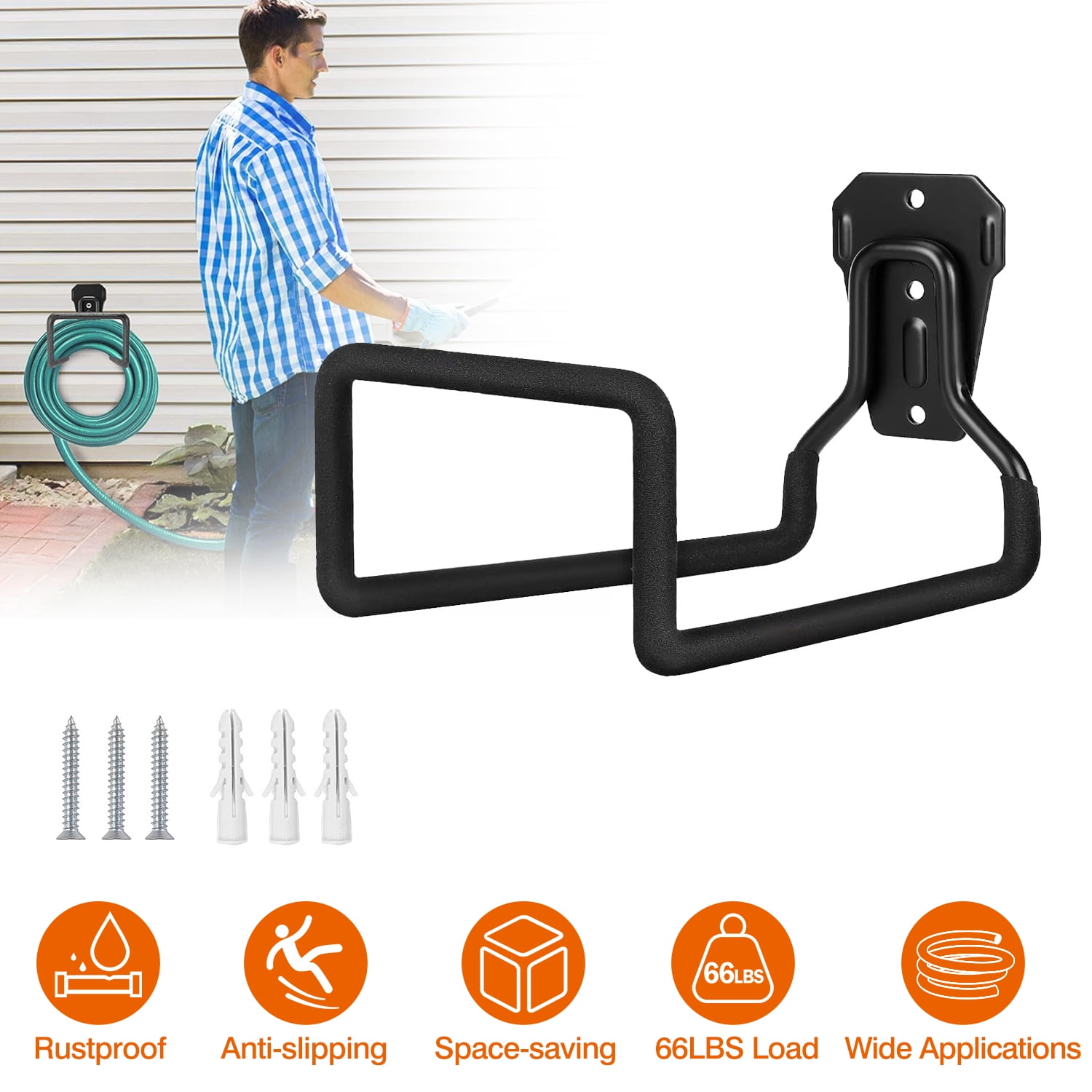 Iron Heavy Wall-Mounted Duty Hose Holder,66lbs Load Garden Garage ...