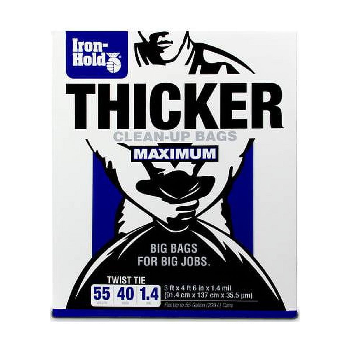 Iron Hold 40-Count 55 Gal Clean-Up Black Trash Bags with Twist Ties ...