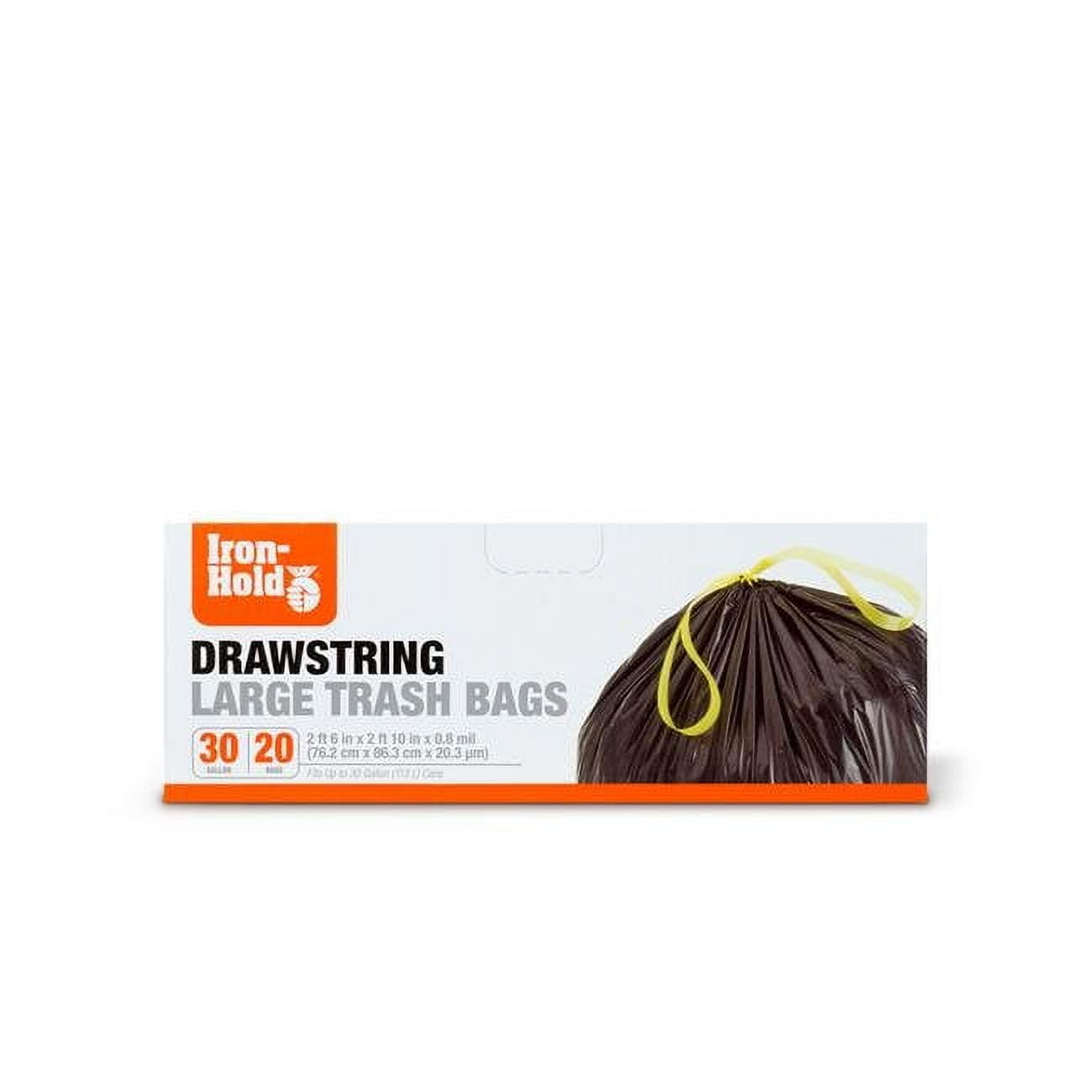 Iron Hold 6041196 30 gal Drawstring Trash Bags, 20 per Pack - Pack of ...
