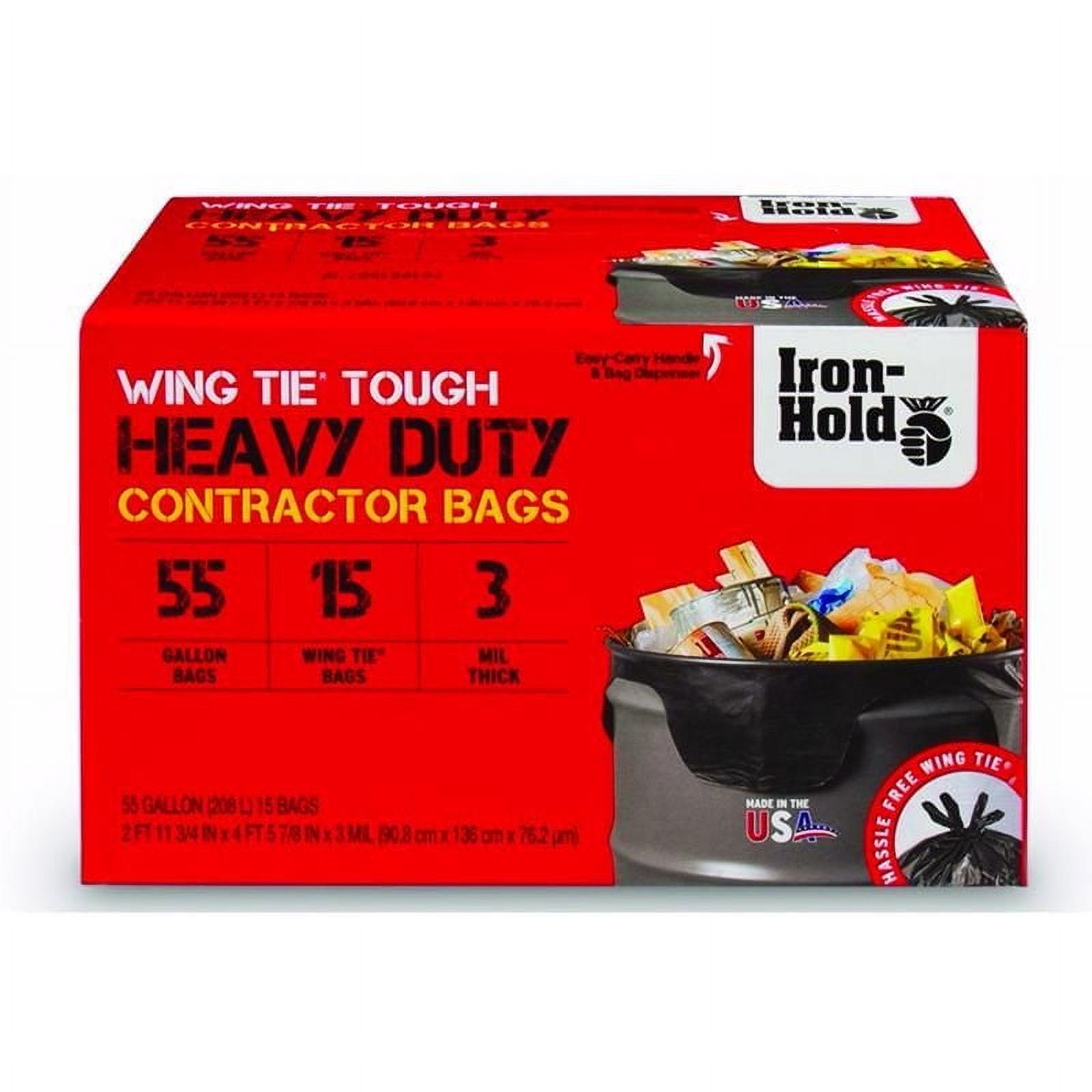 Iron Hold 55 gal Contractor Trash Bags, Heavy Duty, 15 Count - Pack of ...