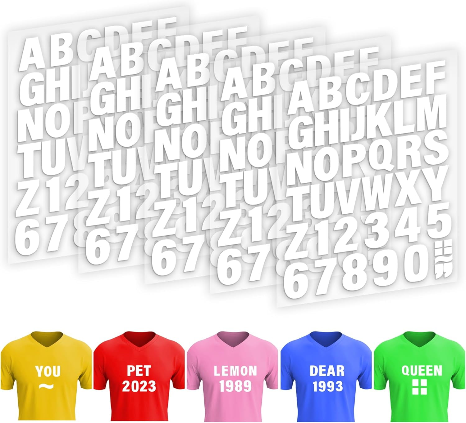 Iron on Letters for Clothing - 5 Sheets, 215 Pieces White PU Heat ...