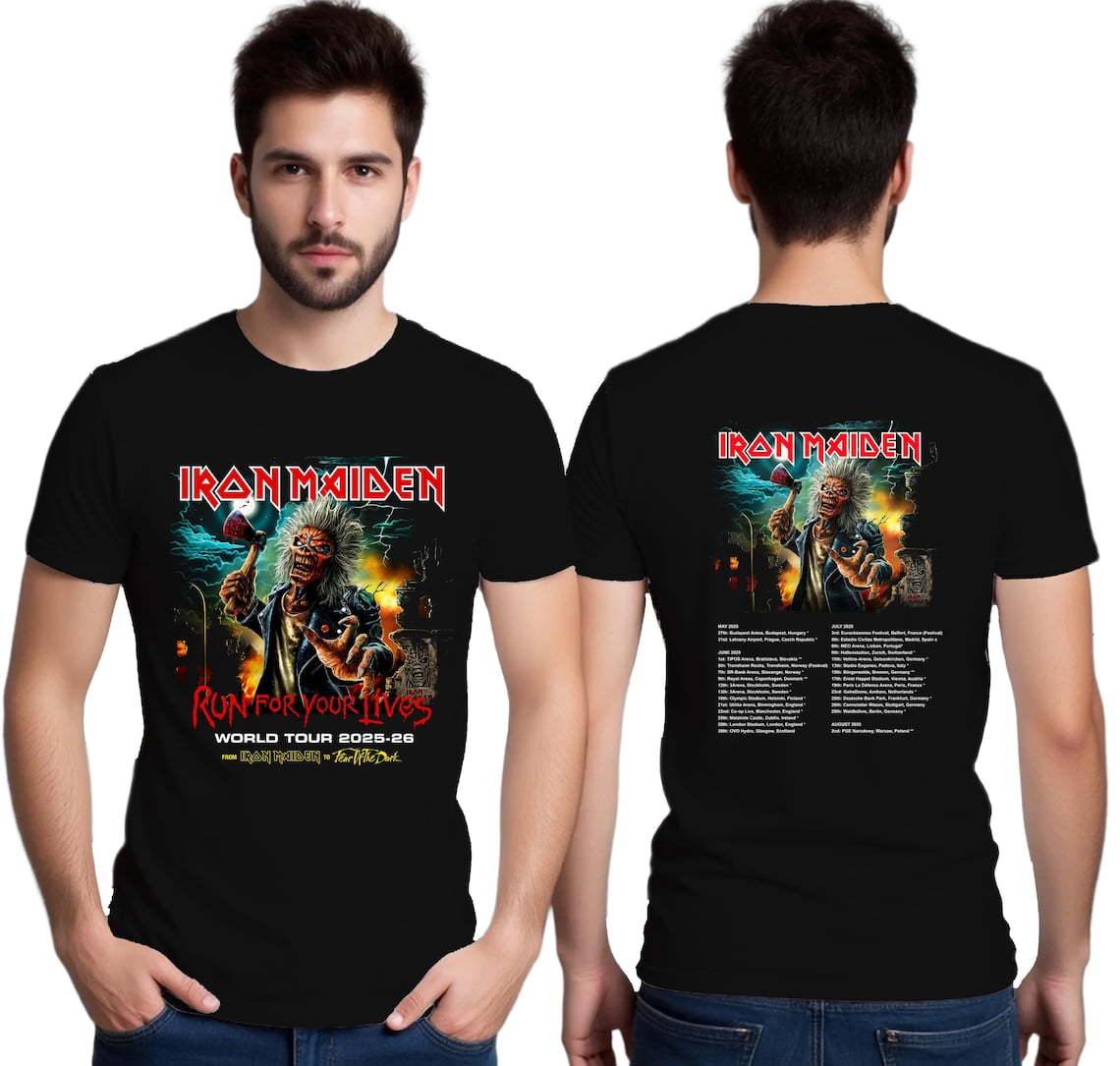 Iron Maiden Tour 2025 T-Shirt, Run for Your Lives Tour 2025 with Tour ...