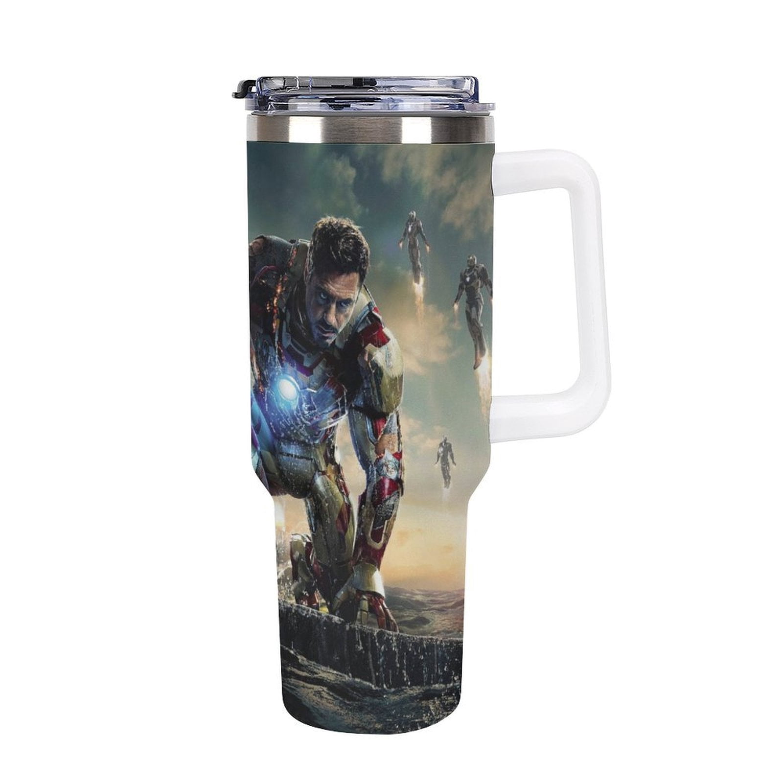 Iron Man 40 Oz Tumbler with Handle And Straw, Stainless Steel Double ...