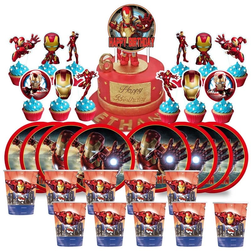 Iron Man Birthday Cups Party Supplies Plates Fans Decorations Cake ...
