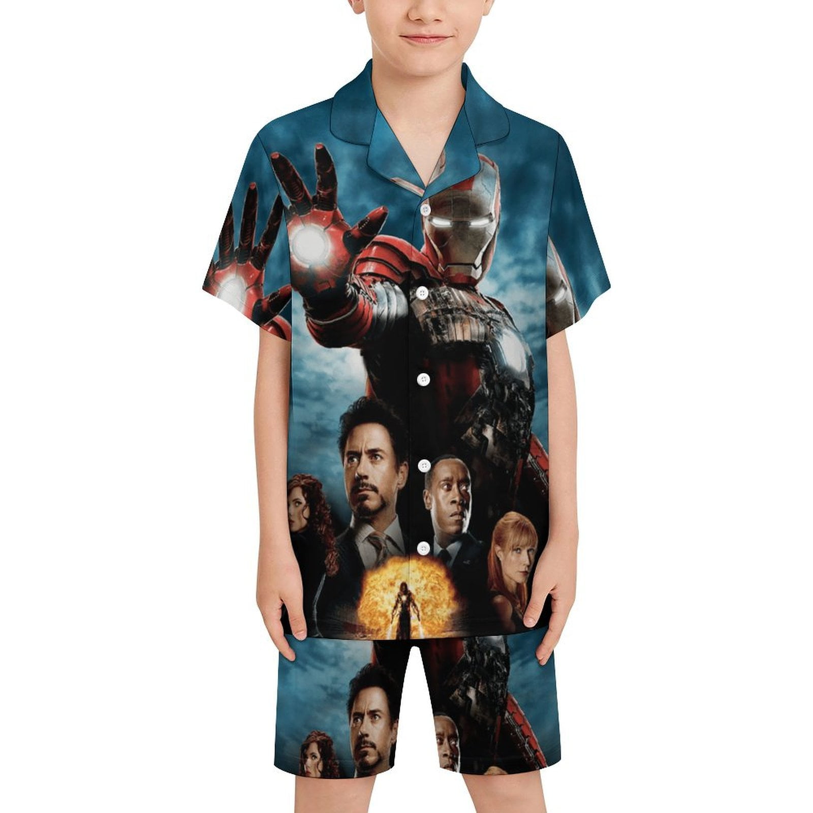 Iron Man Boys 2-Piece Satin Pajama Set Short Sleeve Top And Shorts ...