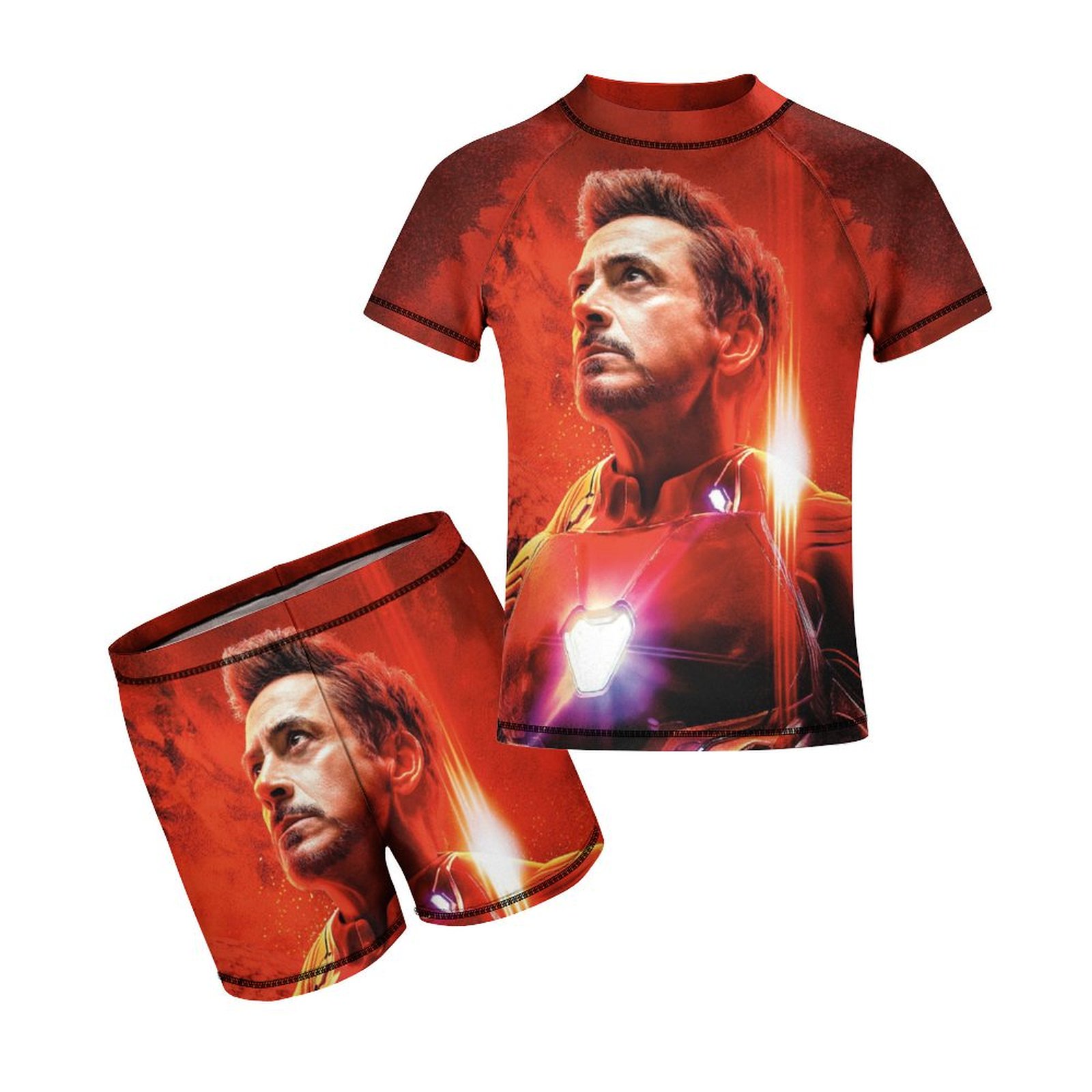 Iron Man Boys 2-Piece Swimsuit Set, Short Sleeve Rash Guard & Swim ...