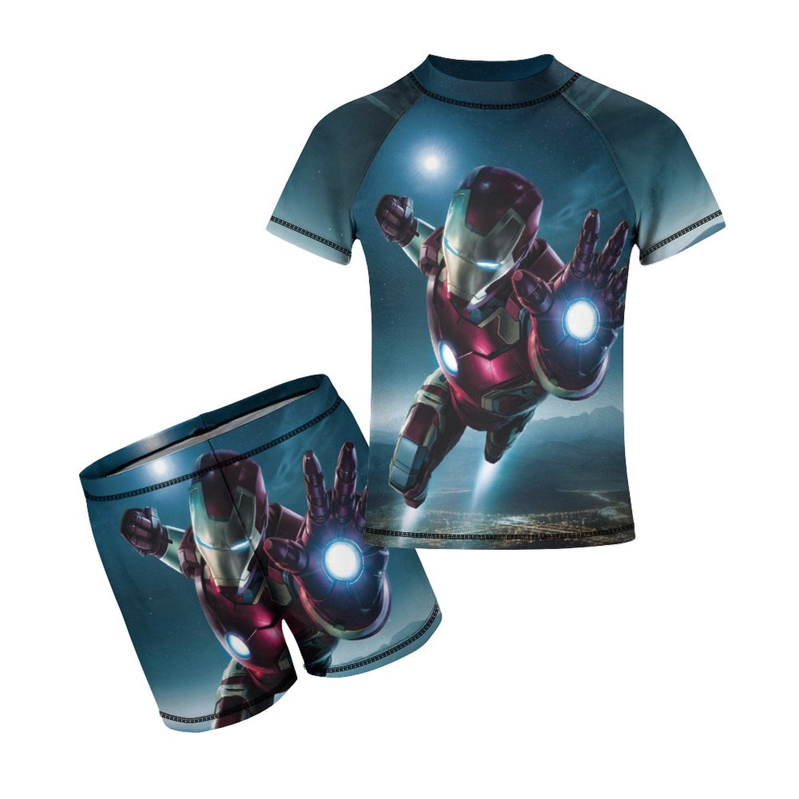 Iron Man Boys 2-Piece Swimsuit Set, Short Sleeve Rash Guard & Swim ...