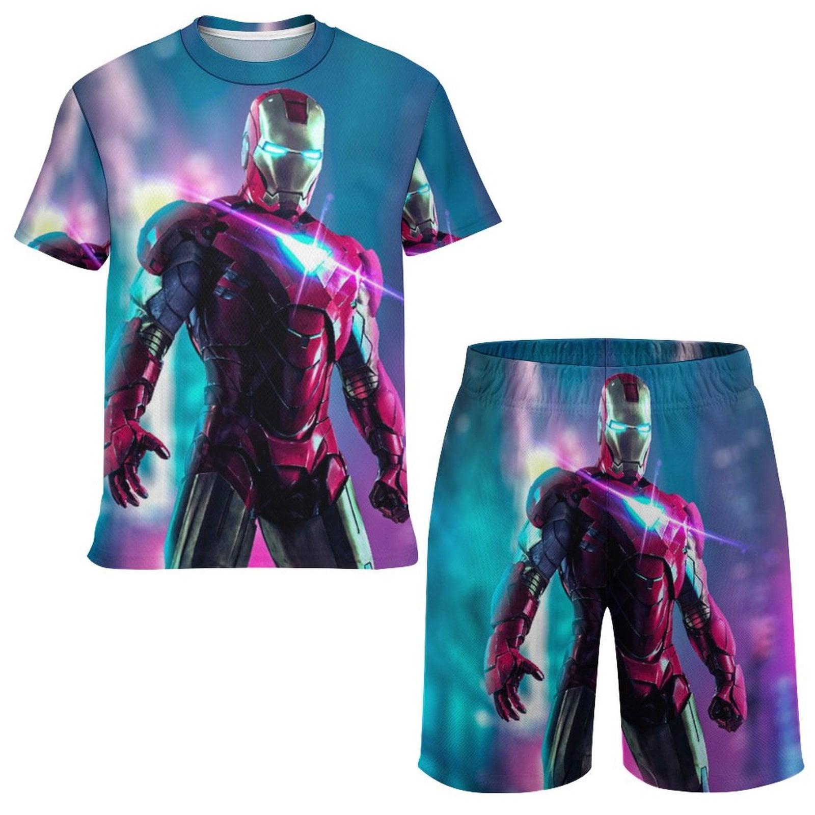 Iron Man Boys Short Sleeve T-Shirt And Mesh Shorts Outfit Set for Kids ...
