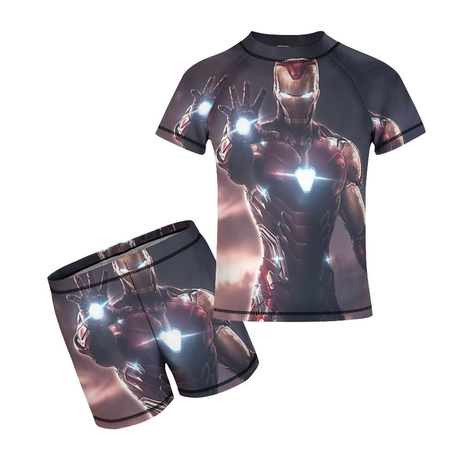 Iron Man Boys Two Piece Swimsuit Kids Swimwear Set Short Sleeve Bathing ...
