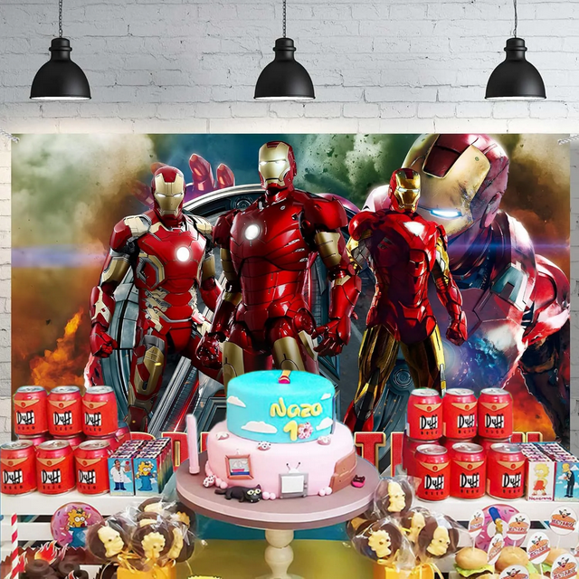 Iron Man Happy Birthday Backdrop Large Banner with Theme Party Supplies ...