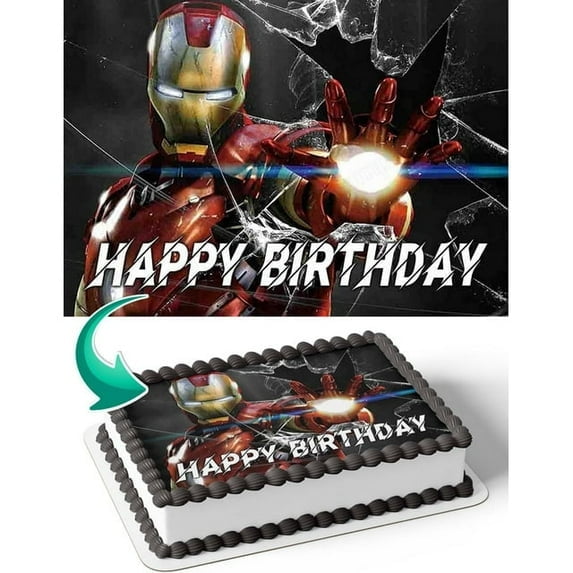 Iron Man Happy Birthday Edible Image Cake Topper For Quarter Sheet Cake ...