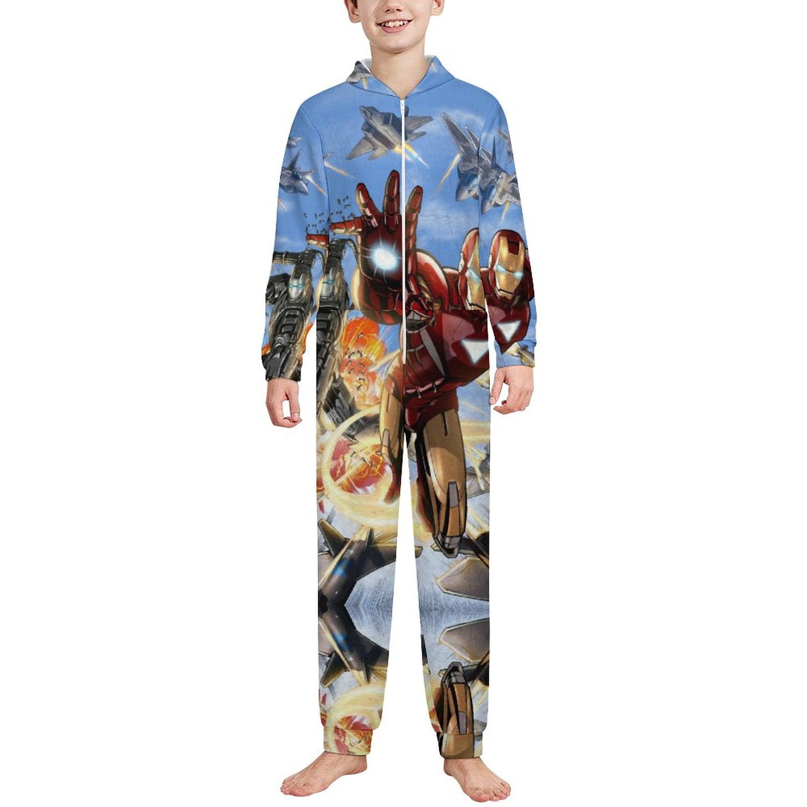 Iron Man Jumpsuit Home Pajamas for Girls Boys Flannel One Piece Winter ...