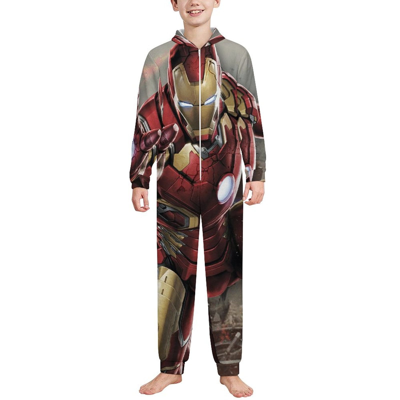 Iron Man Kids Pajamas One Piece Hooded Union Suit Onesie PJs Sleepwear ...